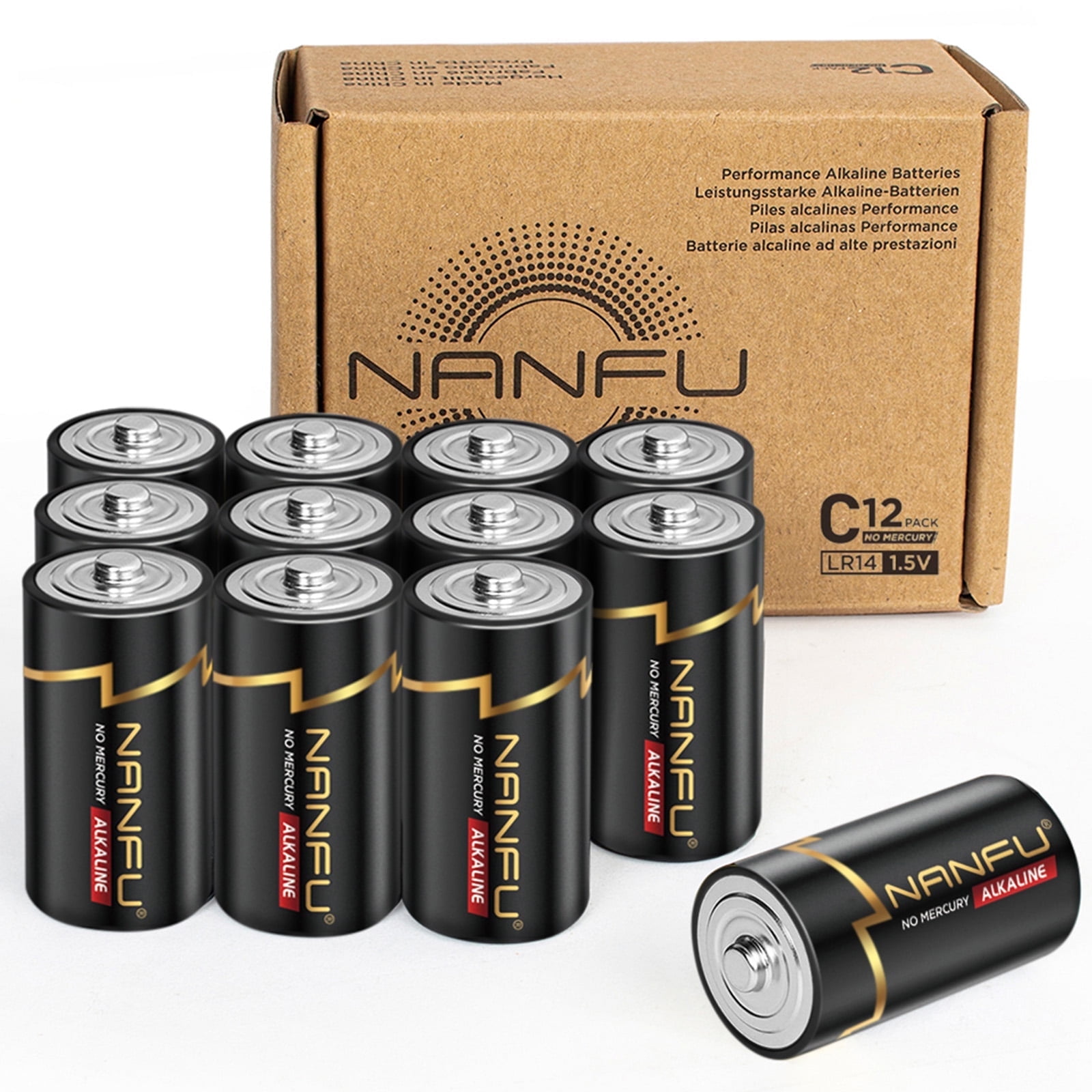 NANFU Alkaline C Batteries (12 Pack), Alkaline C Cell Batteries, 1.5 ...