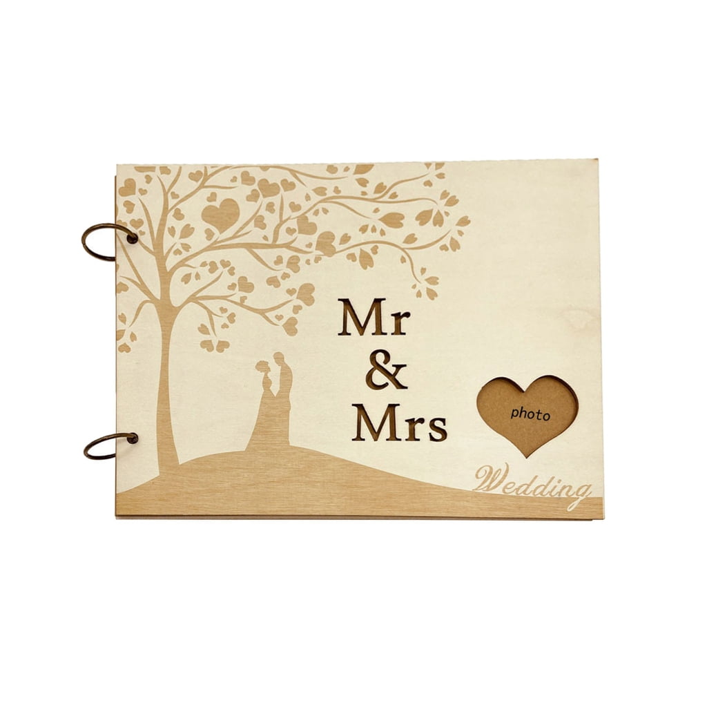 NANMELX Wooden Wedding Guest Book Memory Sign Signature Book Wood Album ...
