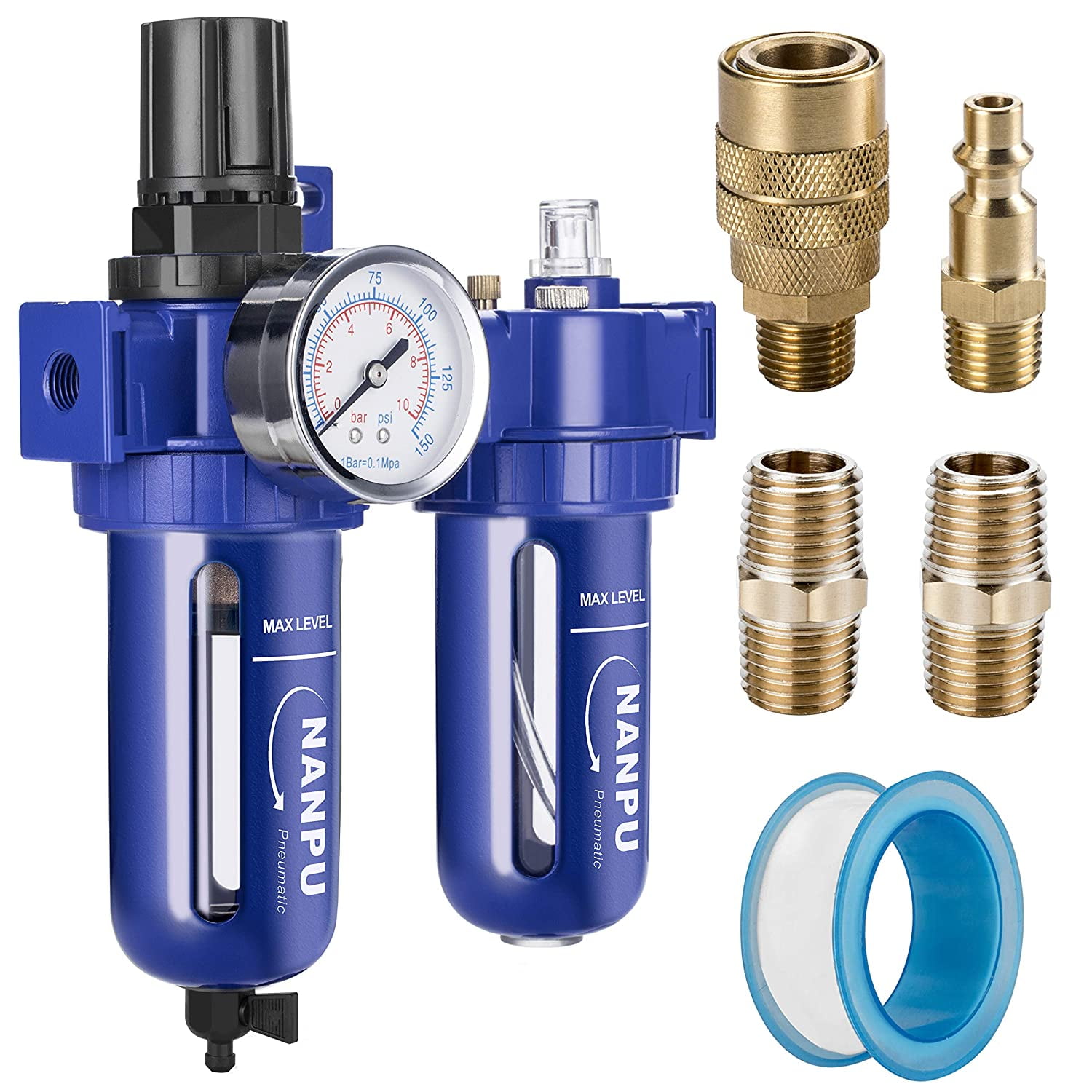 NANPU 1/4" NPT Compressed Air Filter Regulator Lubricator (FRL), Zinc ...