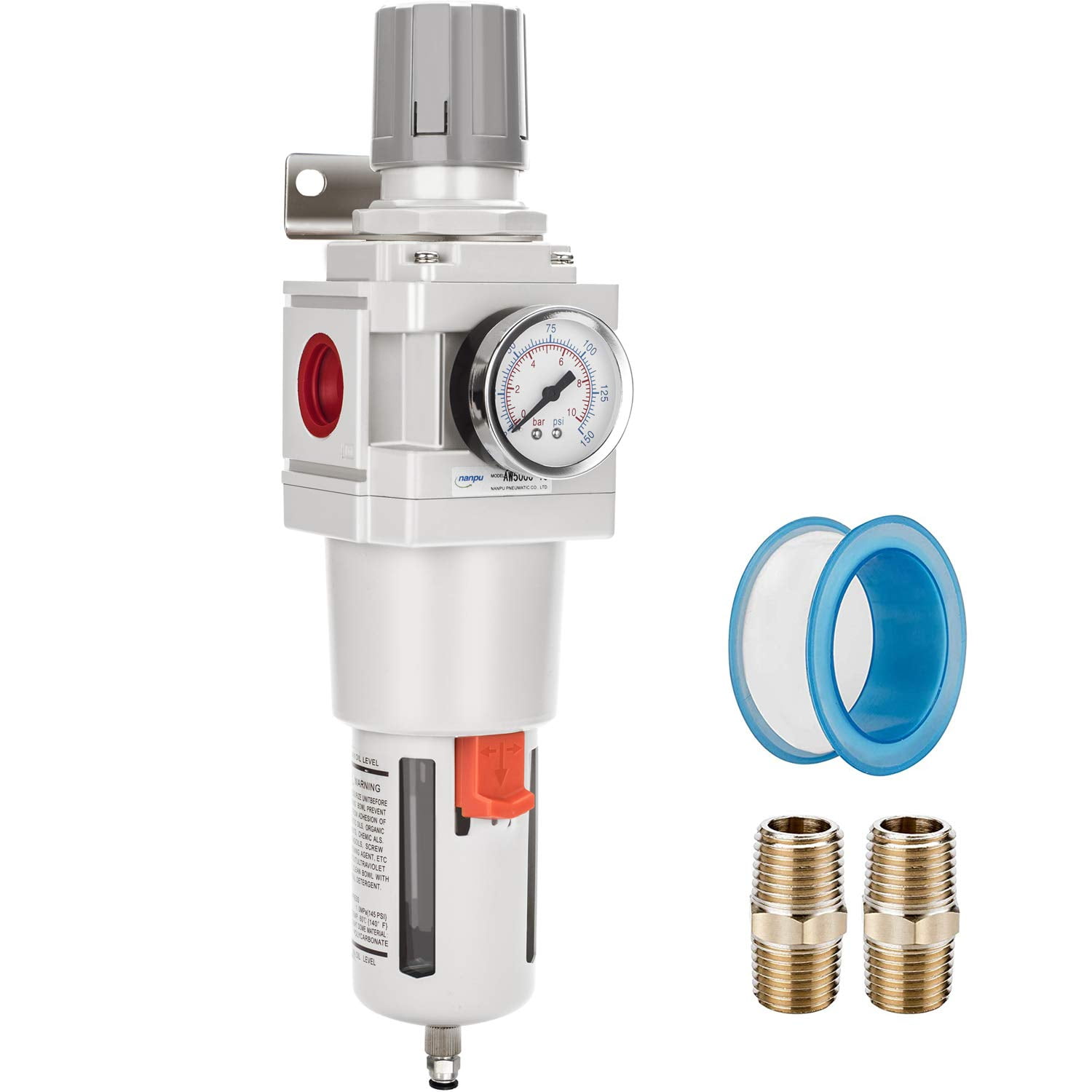 NANPU 1" NPT Compressed Air Filter Regulator Combo Piggyback, 5 Micron ...