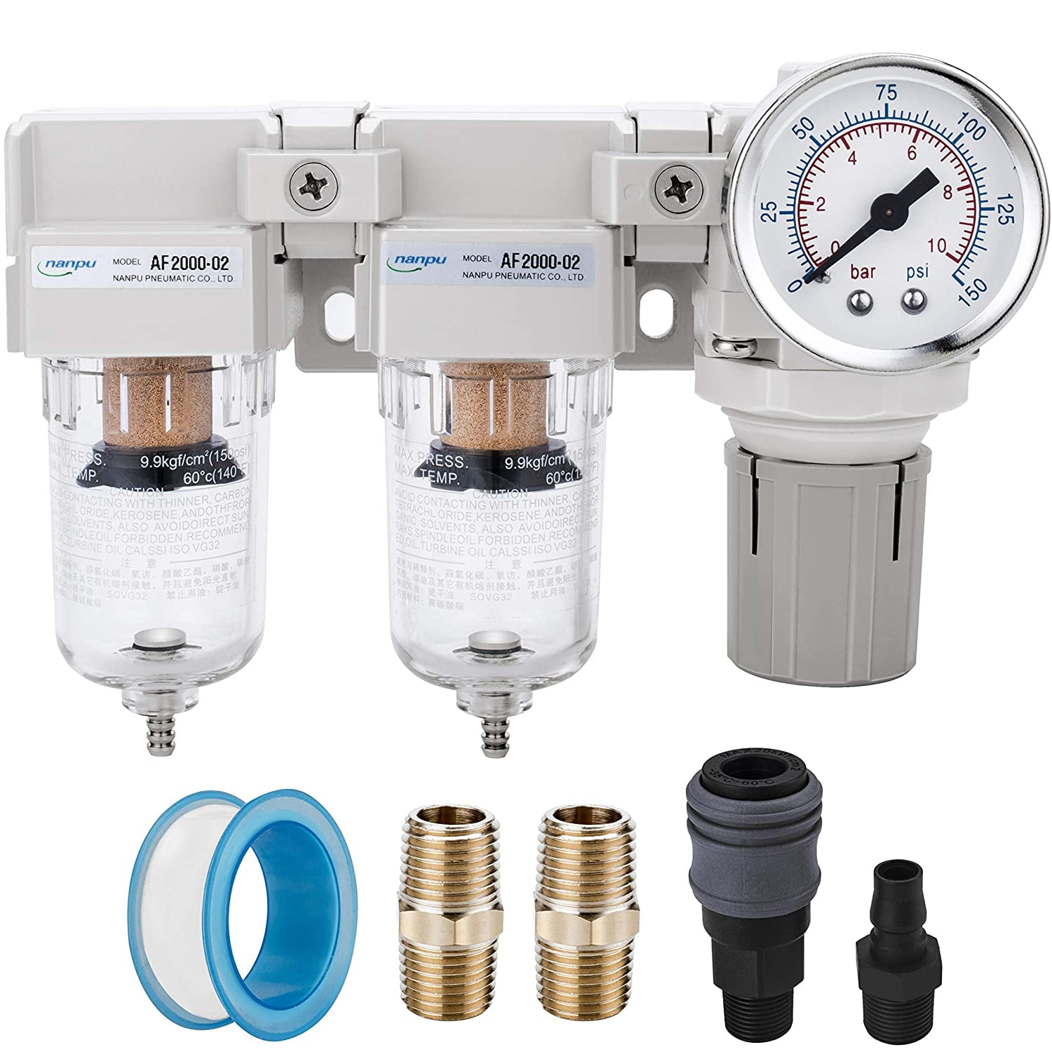 NANPU DFR-02 1/4" NPT Air Drying System - Double Air Filters, Air ...