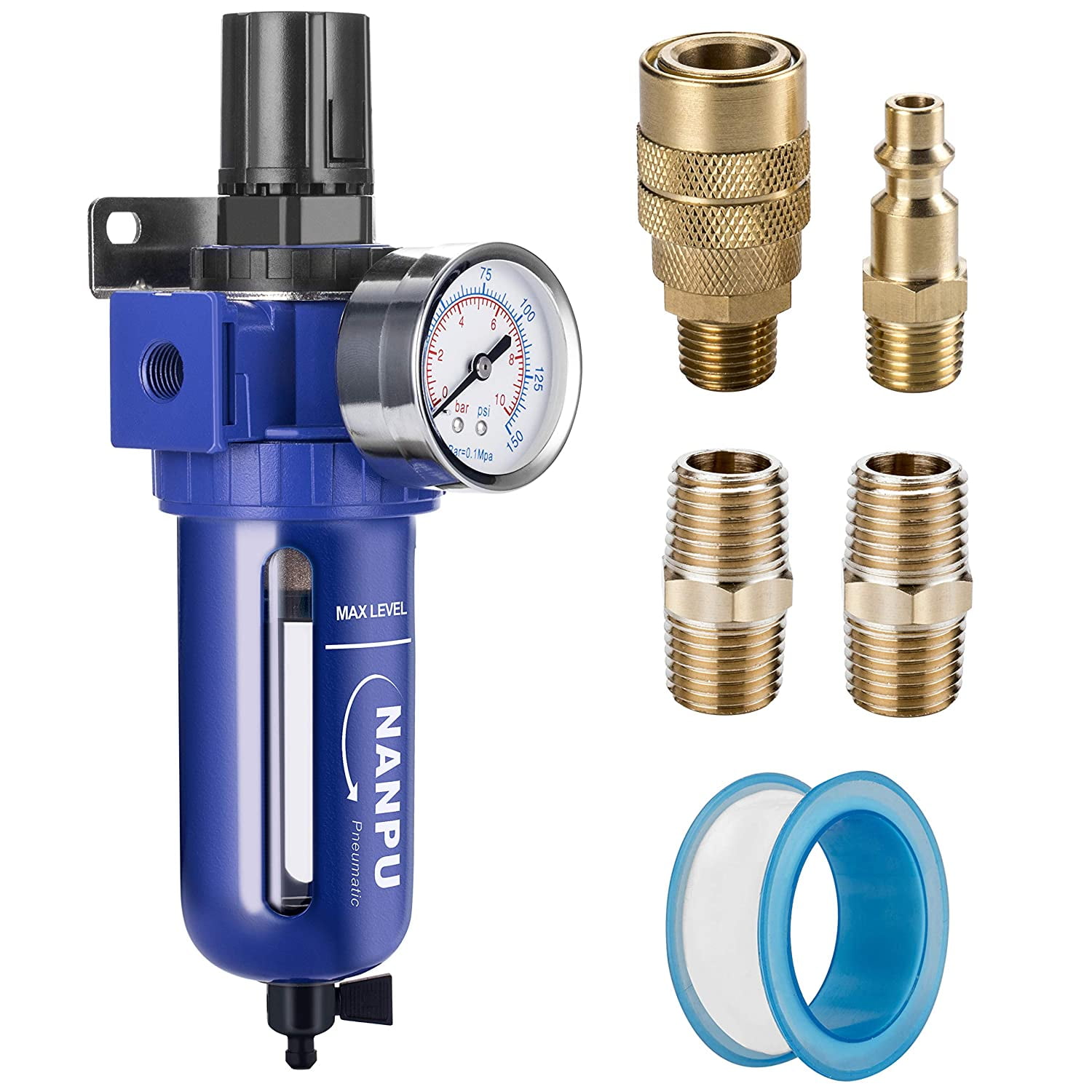 NANPU Pneumatic NPT Compressed Air Filter Regulator, Blue - Walmart.com