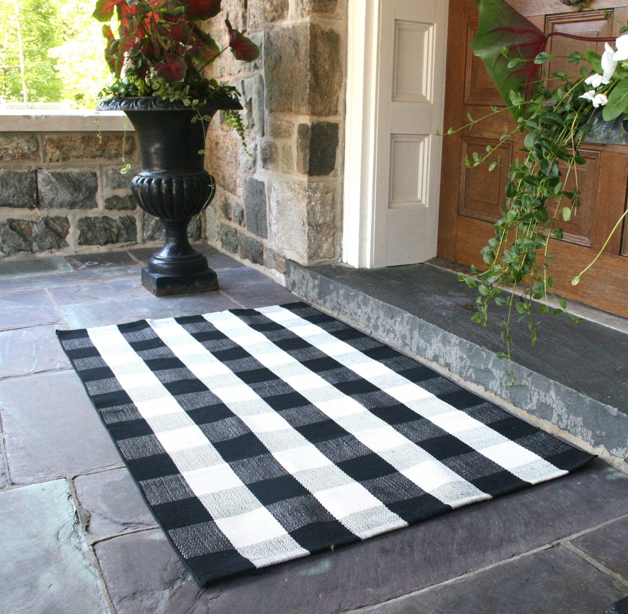 NANTA Farmhouse Mat, Black and White Cotton Buffalo Plaid Rug, Machine ...