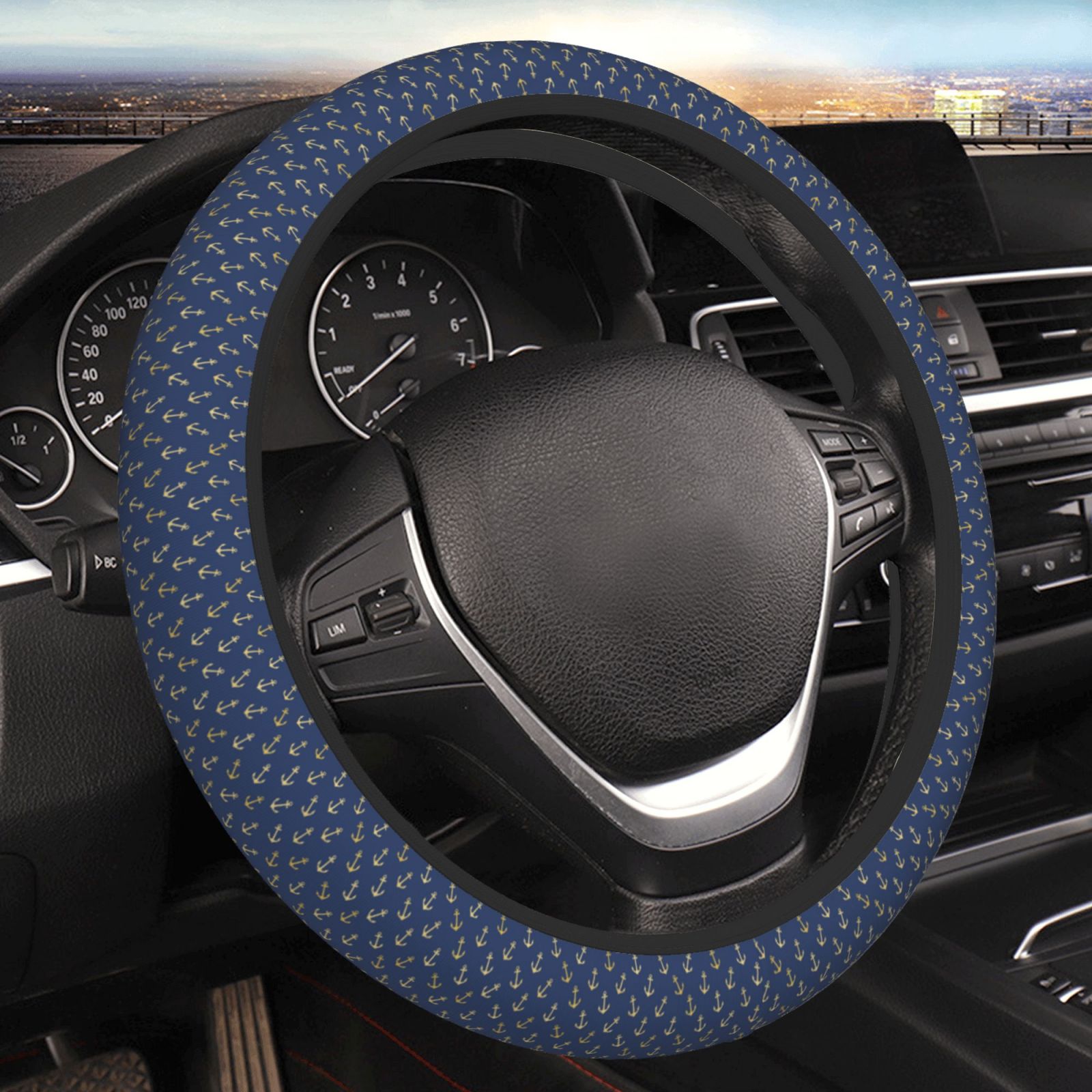 Steering Wheel Cover, cute golden anchor navyblue Cute Car Steering ...