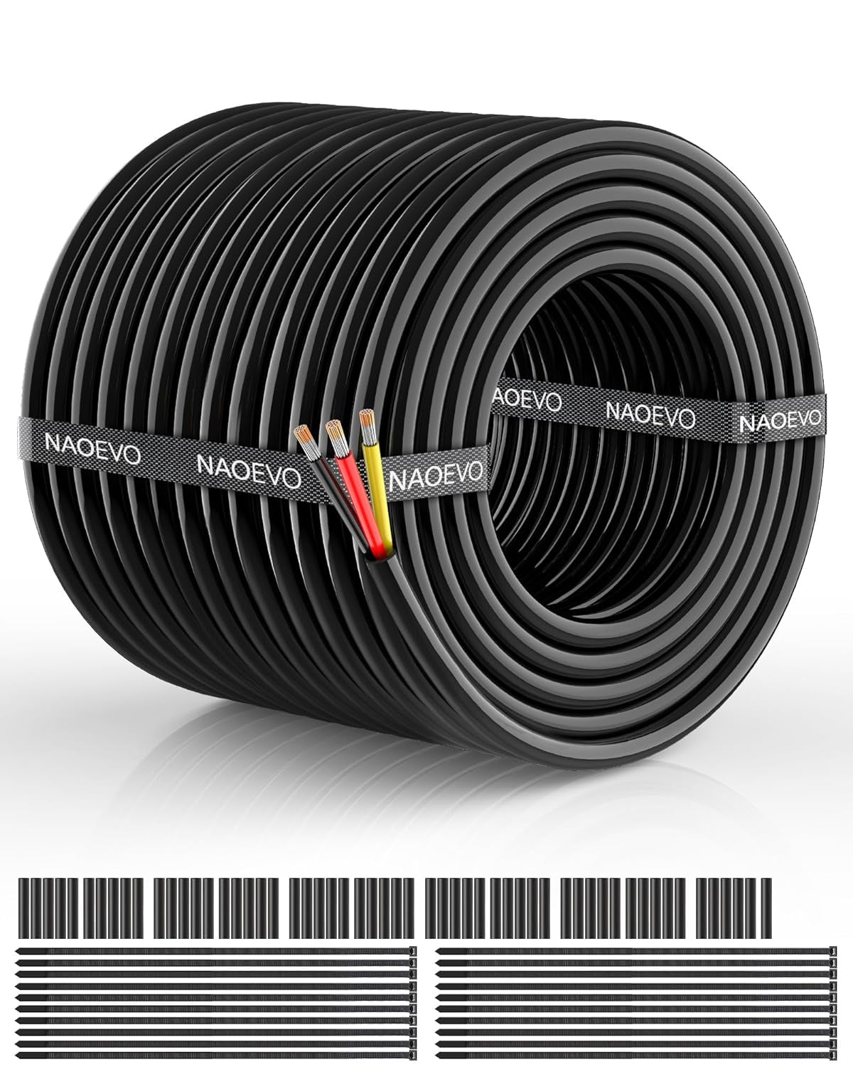 NAOEVO 14 Gauge Wire 3 Conductor Electrical Wire, 14 AWG Stranded PVC ...