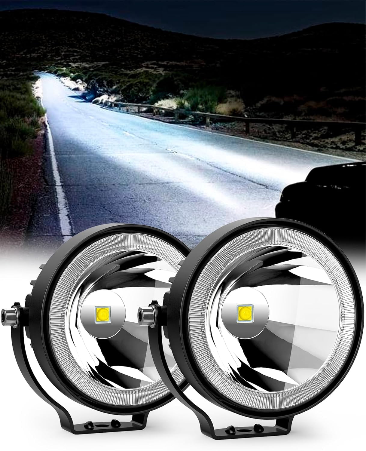 4 Inch Round LED Pod Lights, 60W 6000LM LED Spot Off Road/Driving/Fog ...