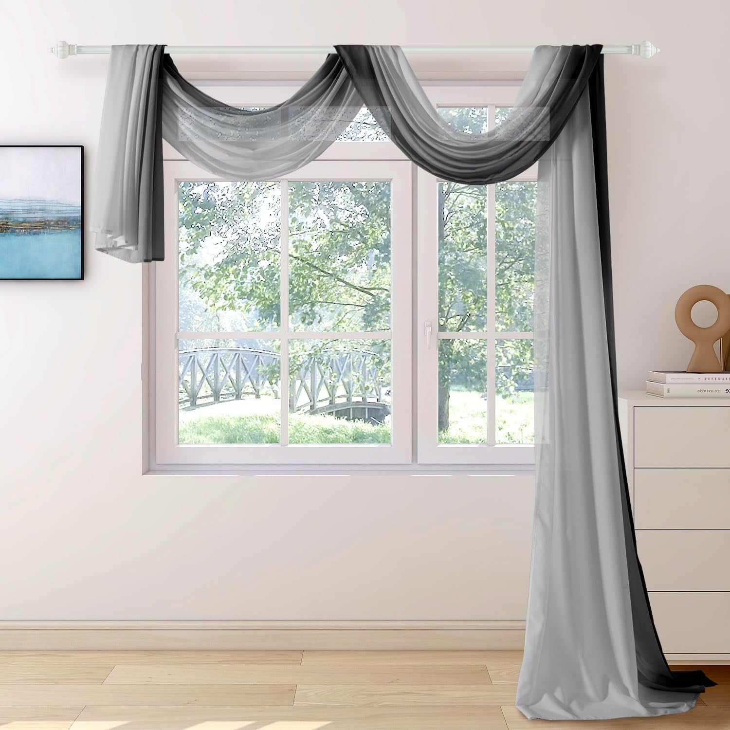 NAPEARL Ombre Window Scarf Valance, Romantic Gradient Voile Scarf ...