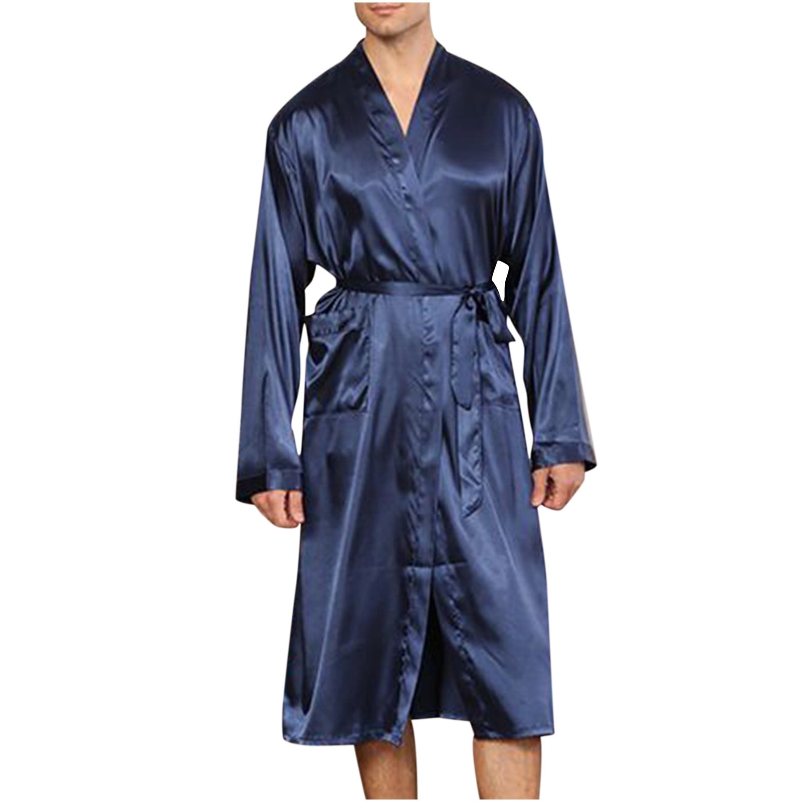 NARABB Men's Pajamas Set Solid Long Sleeves Lace-up Striped Home Pocket ...