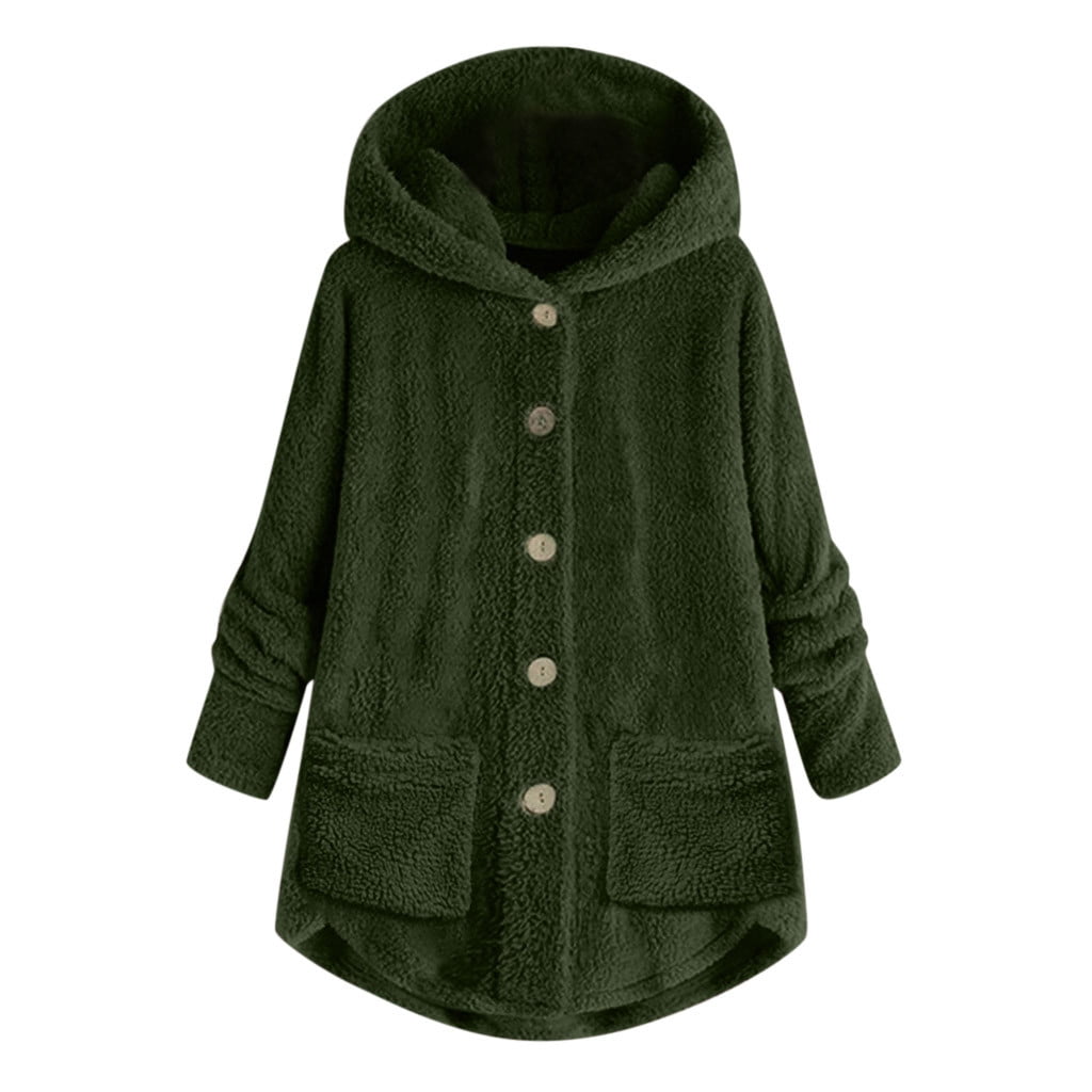 NARABB Women Plus Size Button Plush Tops Hooded Loose Cardigan Wool ...