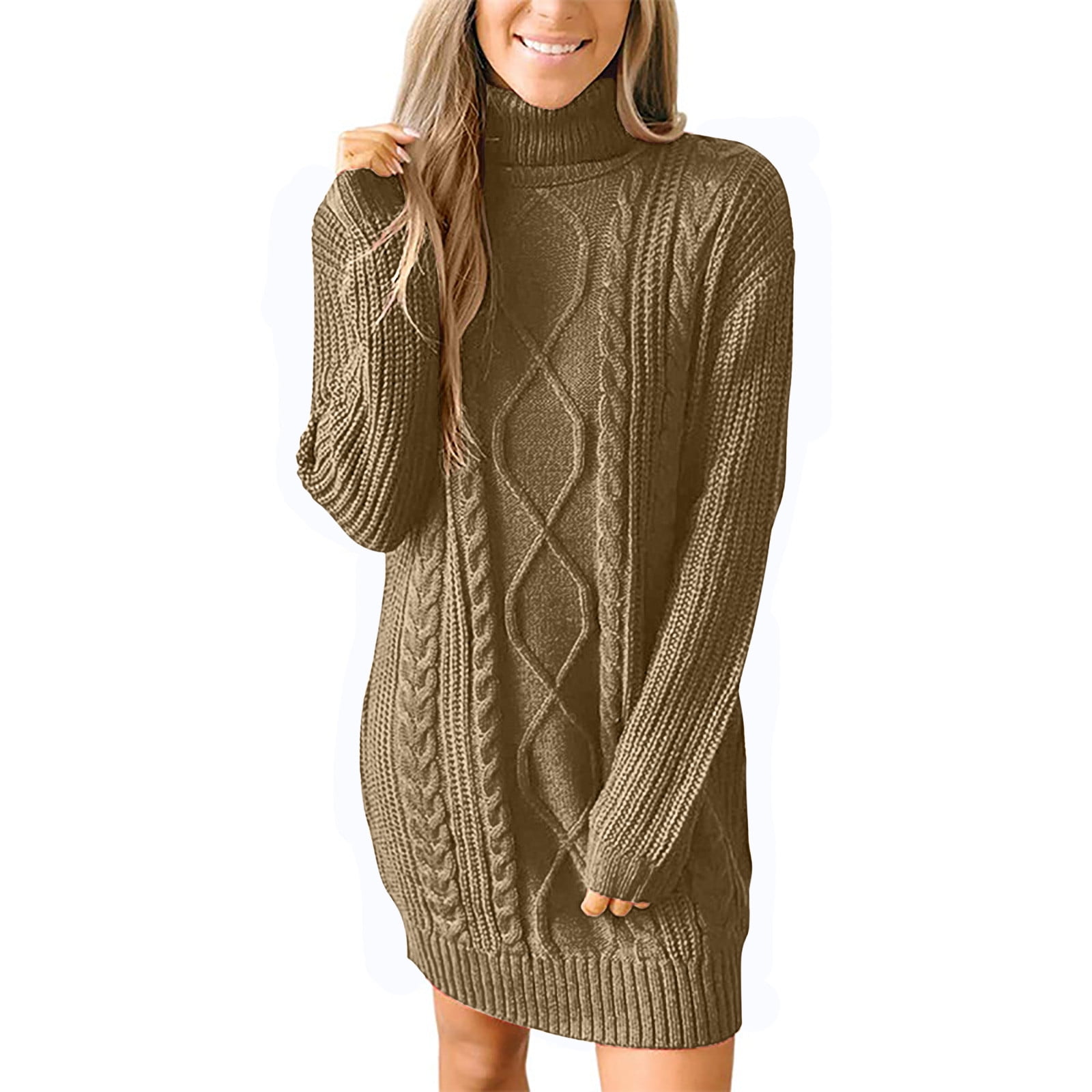 NARABB Women's Knit Sweater Dress Crewneck Oversized Pullover Fall Cable Knit Long Sleeve Chunky ...