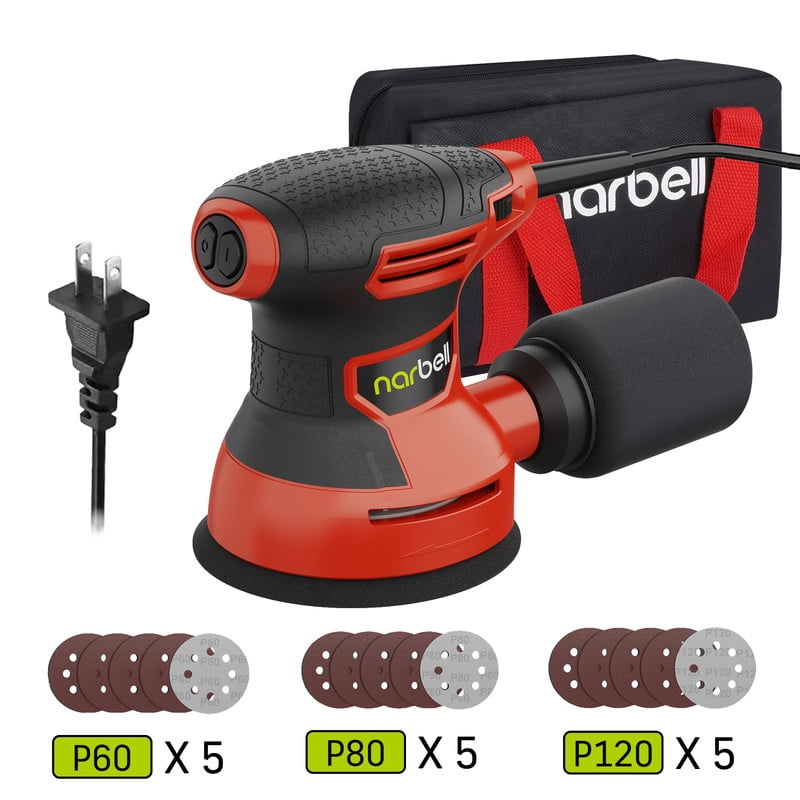 NARBELL 5 inch Electric Orbital Sander with 15pcs Sandpapers 14000RPM 6 ...