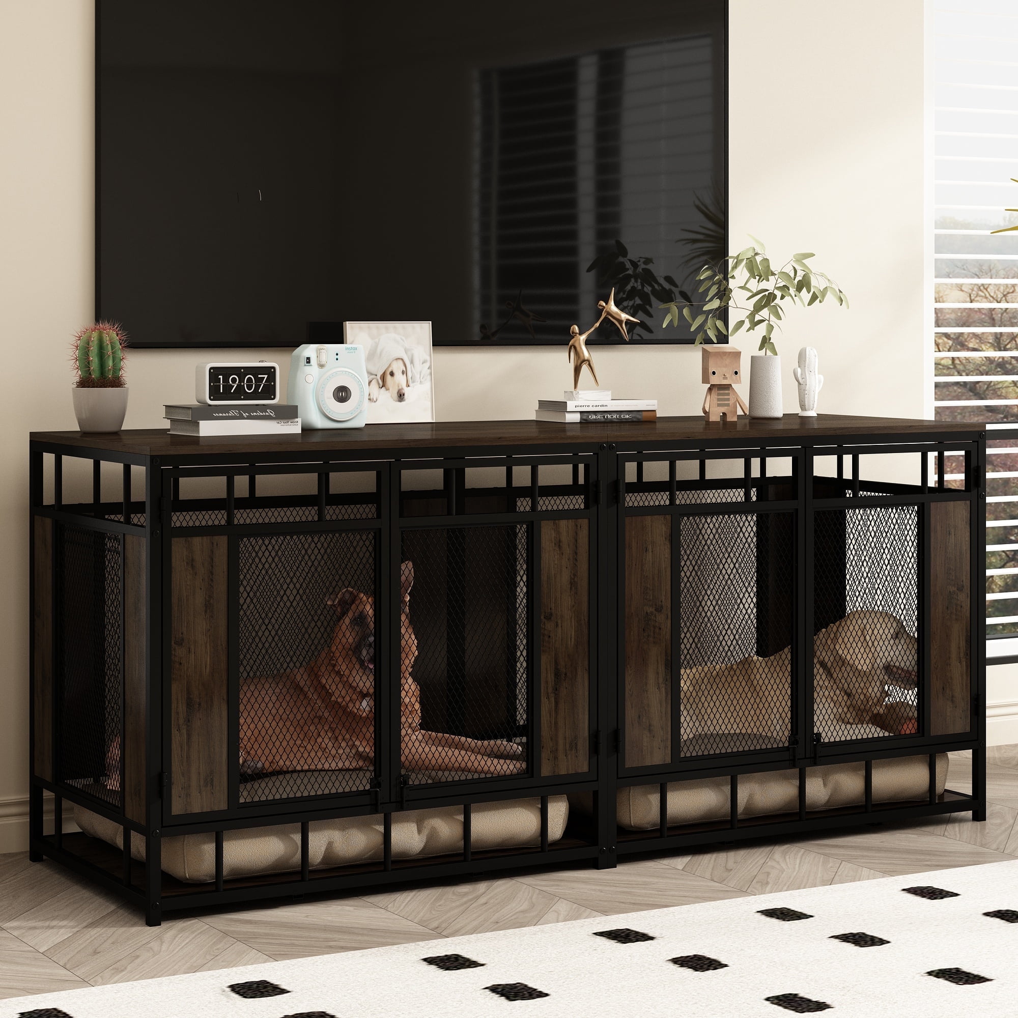 NARTRU 70.9" Wooden Dog Kennel, Heavy Duty Extra Dog Crate Furniture ...