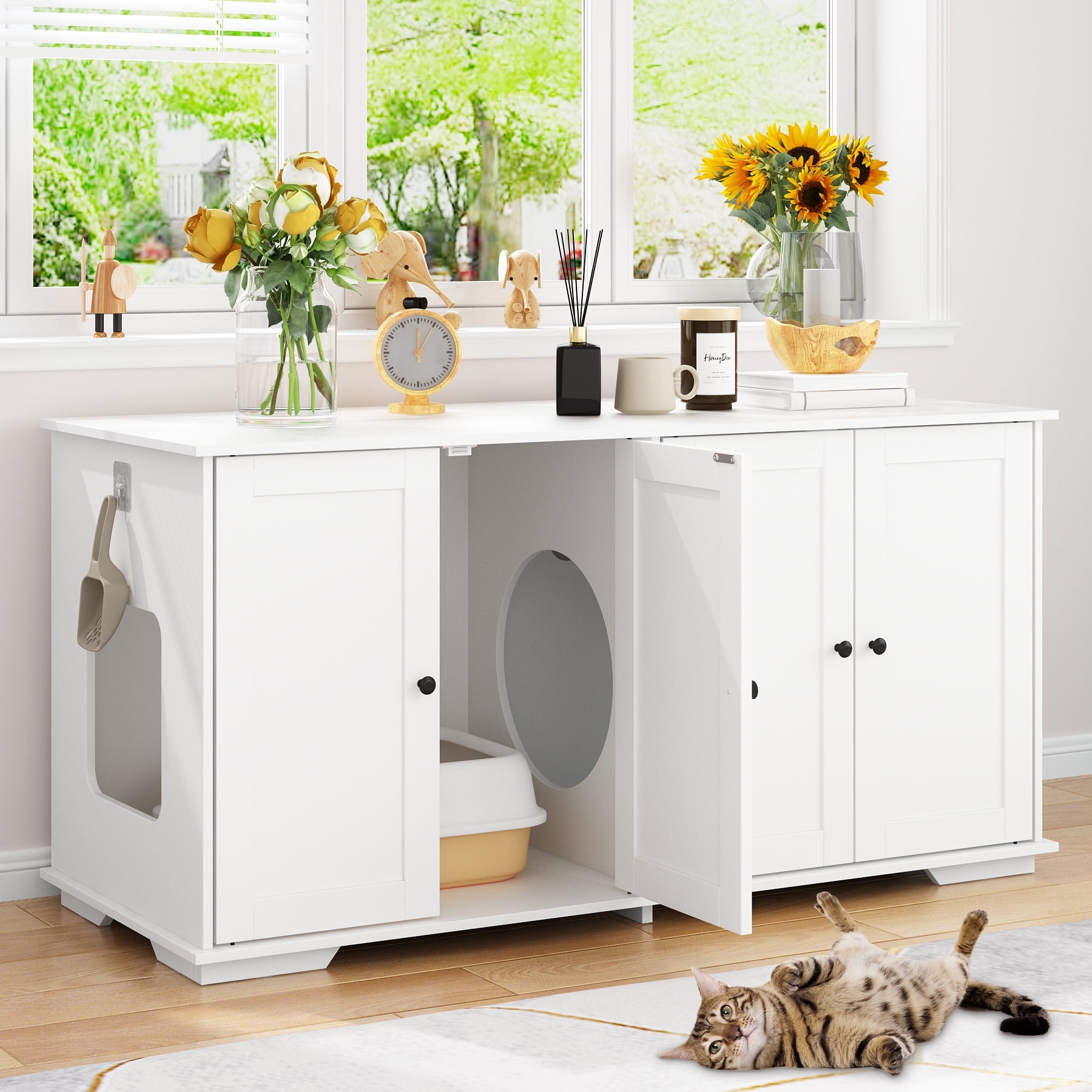 NARTRU Cat Litter Box Enclosure, Hidden Washroom Storage Cabinet ...