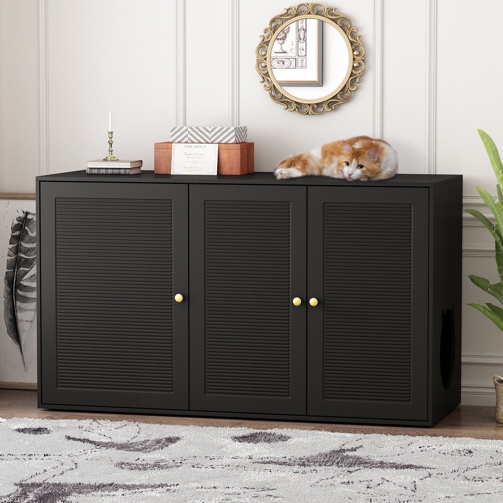 NARTRU Large Enclosed Cat Litter Box Furniture, Wood Shoe Cabinet With ...