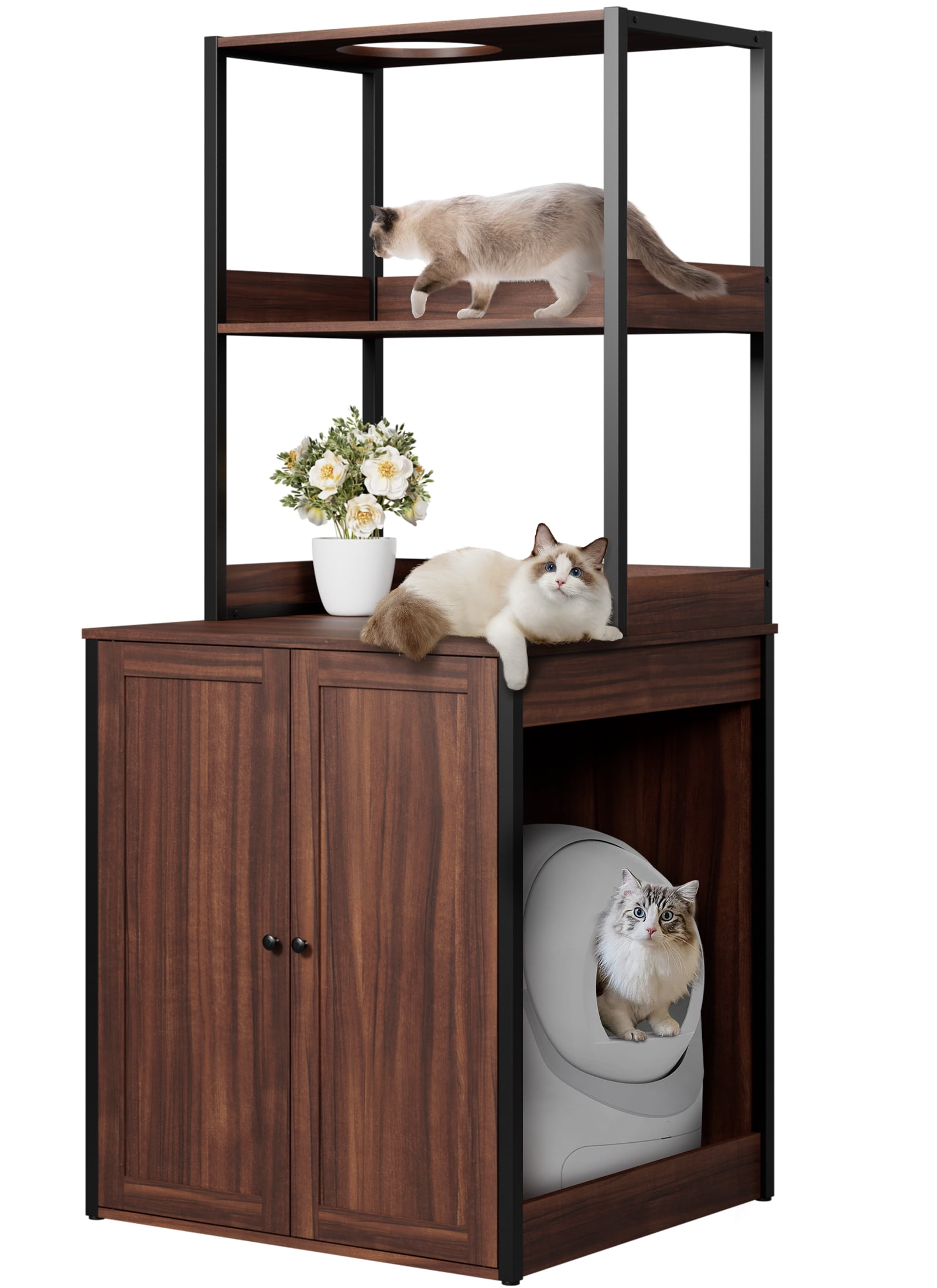 NARTRU Large Open Kitty Litter Box Enclosure with House Shelf, Self ...