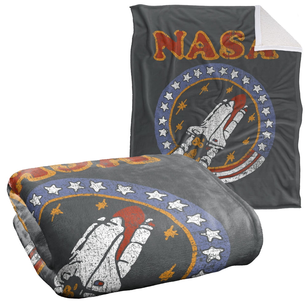 NASA Blanket, 50"x60", Retro Shuttle Silky Touch Sherpa Back Super Soft ...