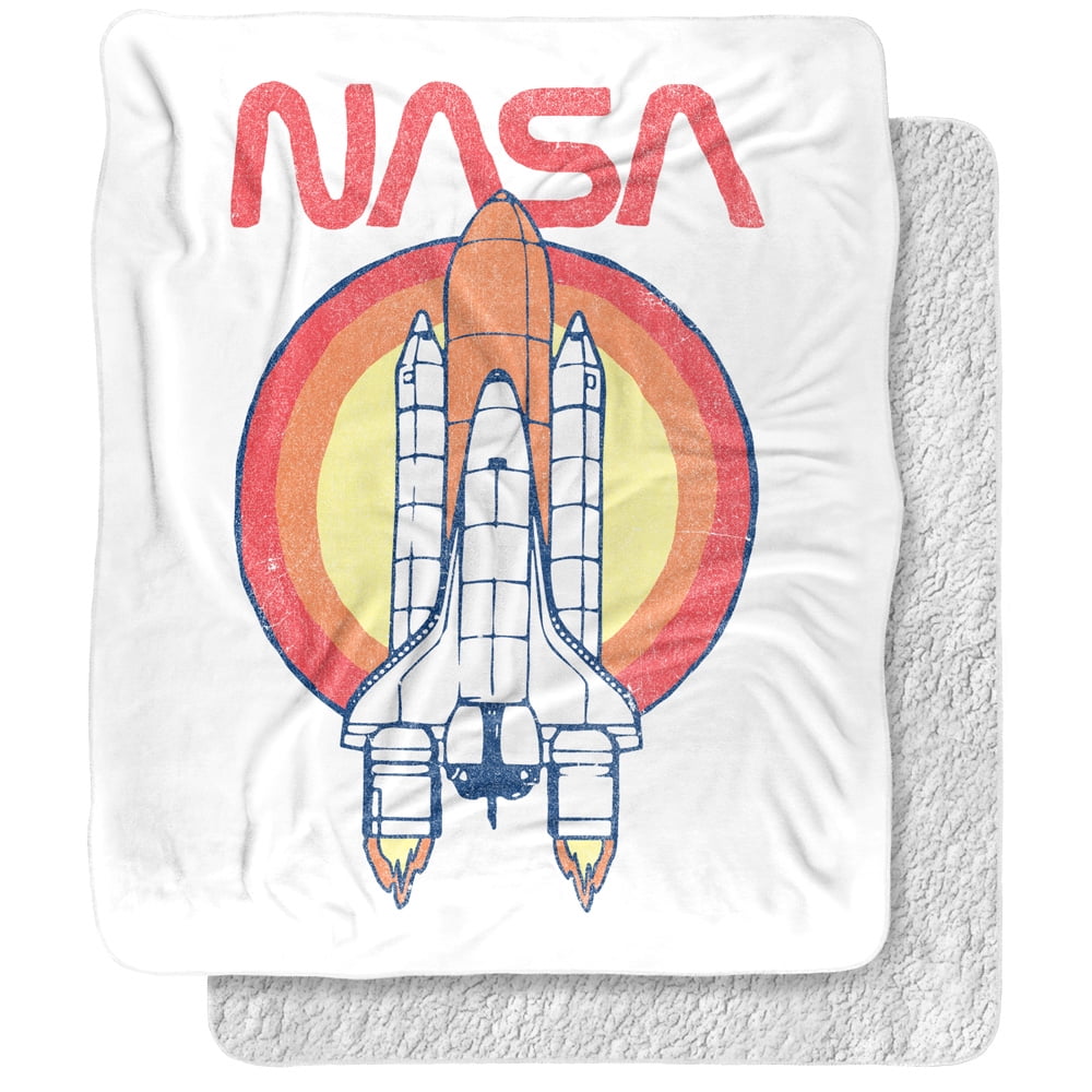 NASA Blanket, 50"x60", Shuttle Circle Silky Touch Sherpa Back Super ...