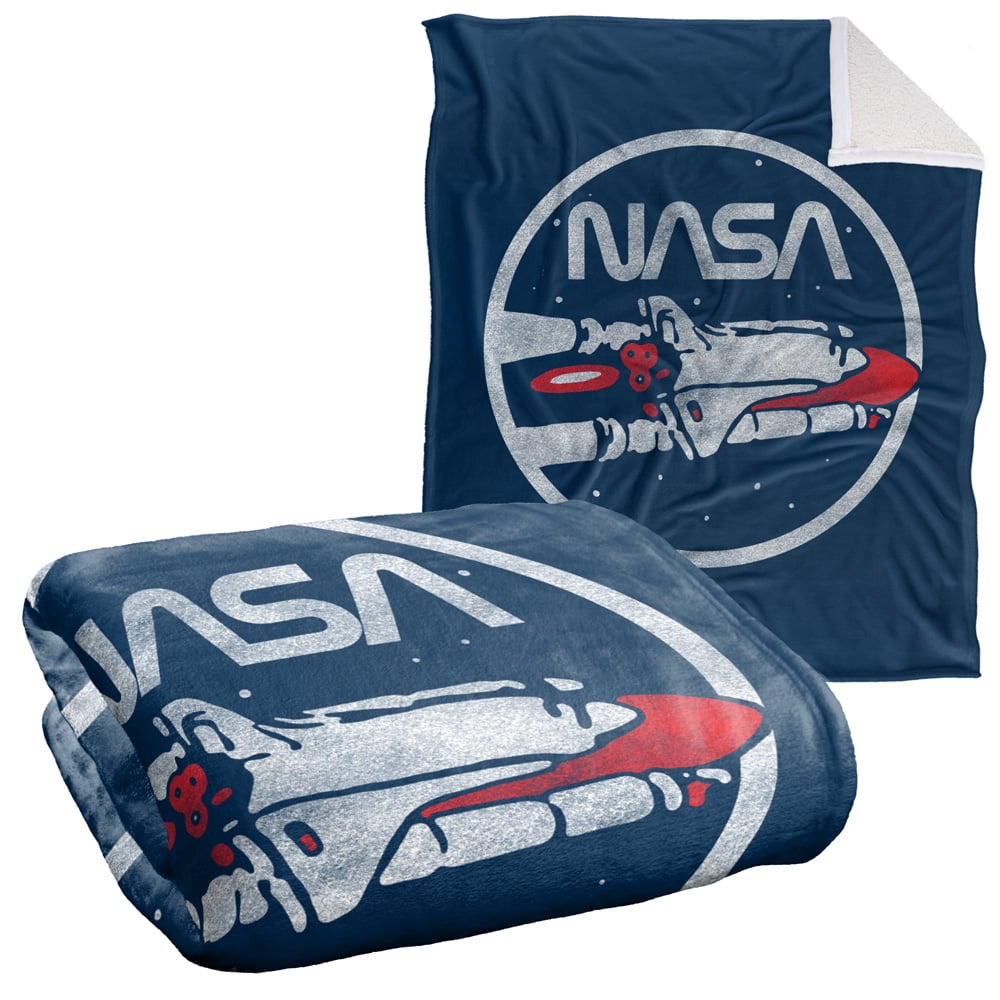 NASA Blanket, 50"x60", Space Shuttle Flight Silky Touch Sherpa Back ...