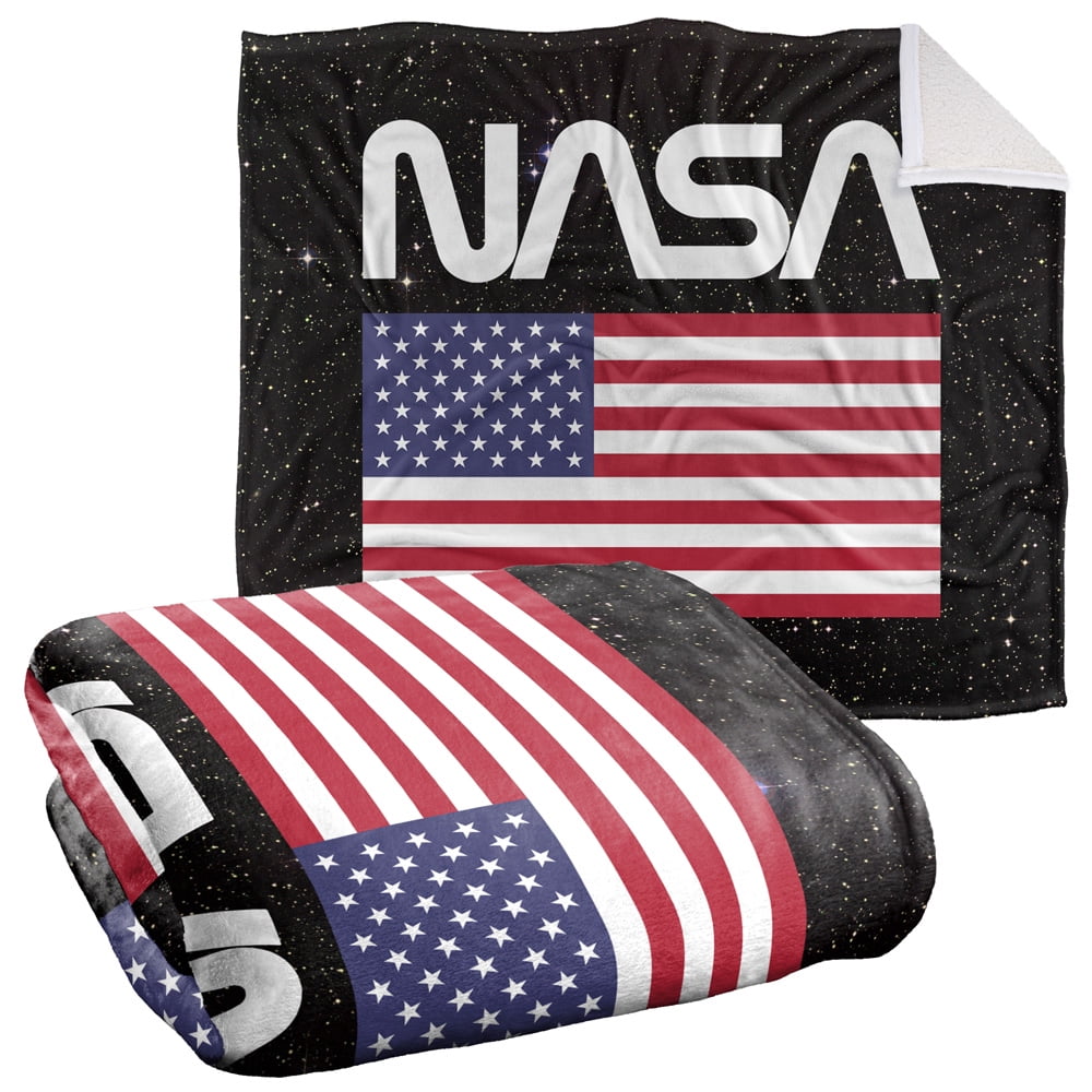 NASA Blanket, 50"x60", Space Worm Logo and American Flag Silky Touch ...