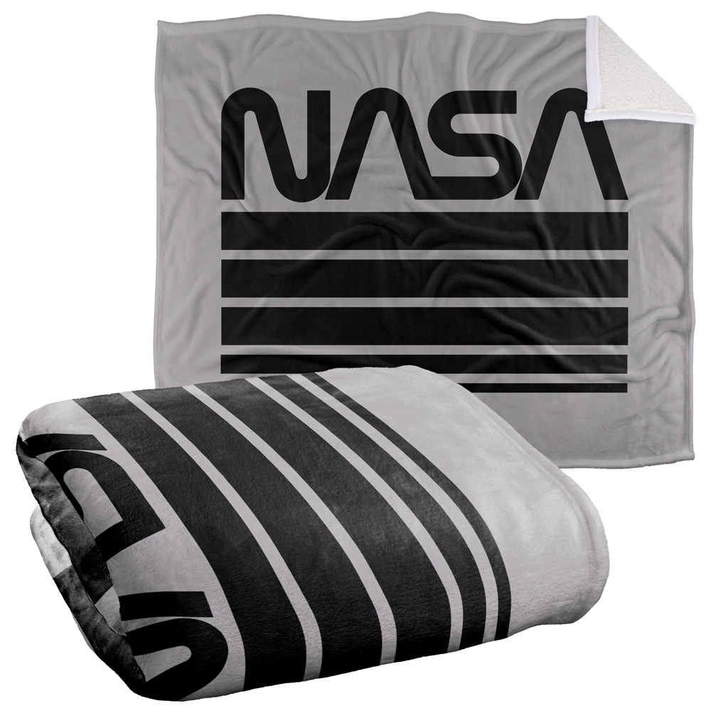 NASA Blanket, 50"x60", Worm Logo Stripes Silky Touch Sherpa Back Super ...