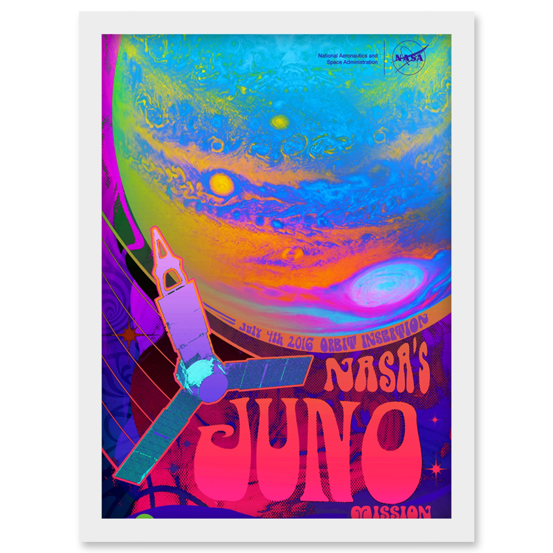 NASA Juno Mission to Jupiter Psychedelic Artwork Framed Wall Art Print A4 - Walmart.com