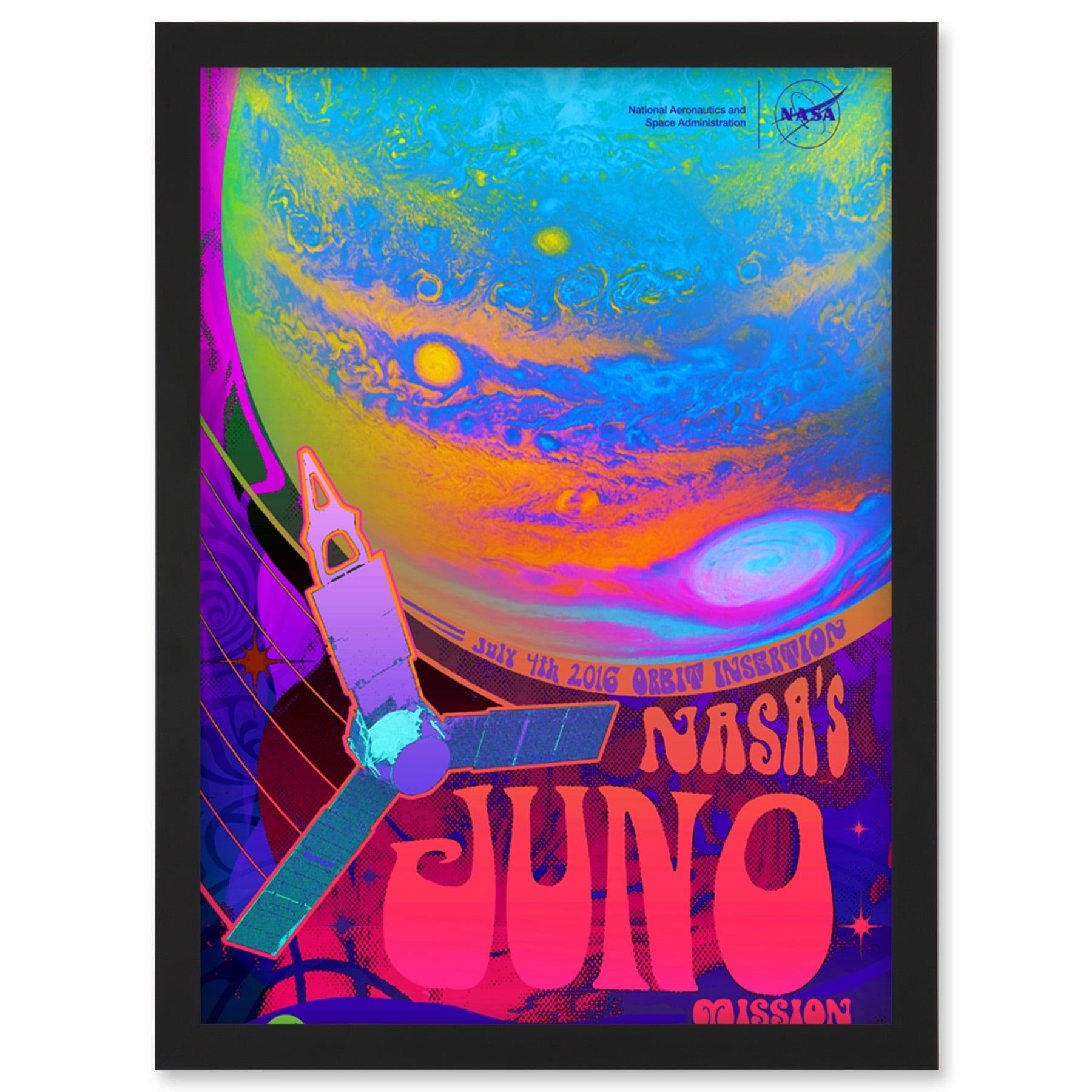 NASA Juno Mission to Jupiter Psychedelic Artwork Framed Wall Art Print ...