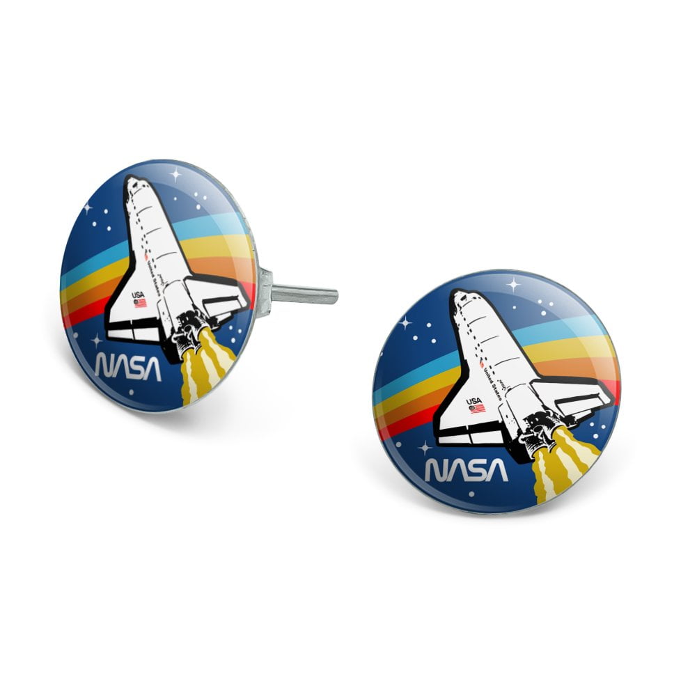 NASA Logo Over Space Shuttle with Rainbow Novelty Silver Plated Stud ...