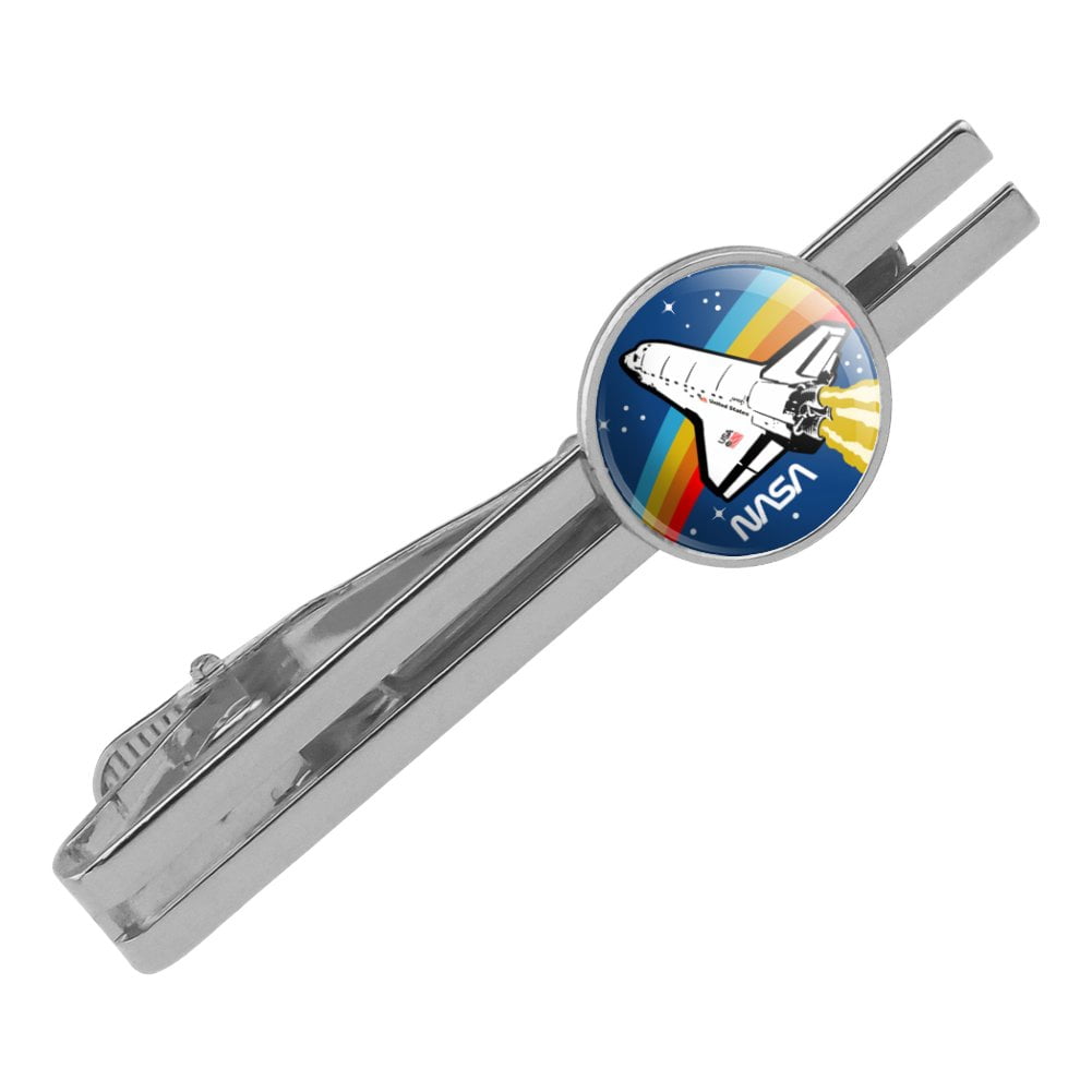 NASA Logo Over Space Shuttle with Rainbow Round Tie Bar Clip Clasp Tack ...