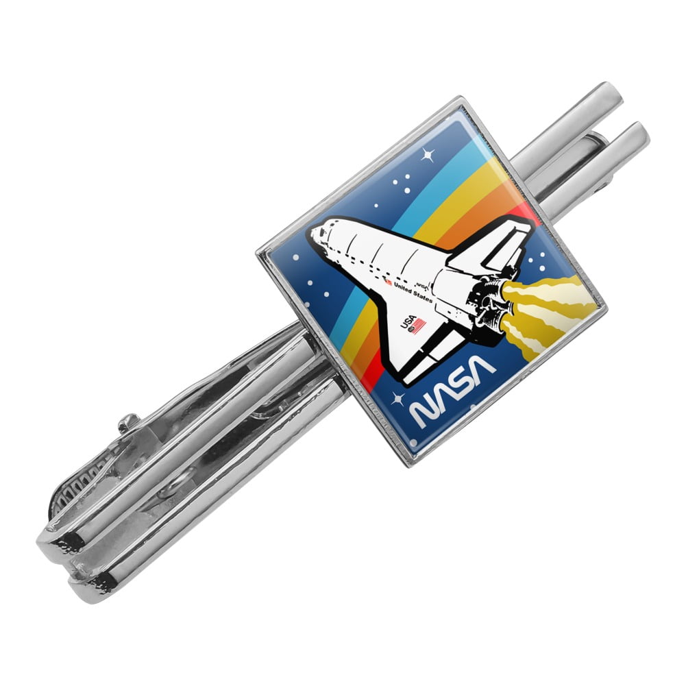 NASA Logo Over Space Shuttle with Rainbow Square Tie Bar Clip Clasp ...
