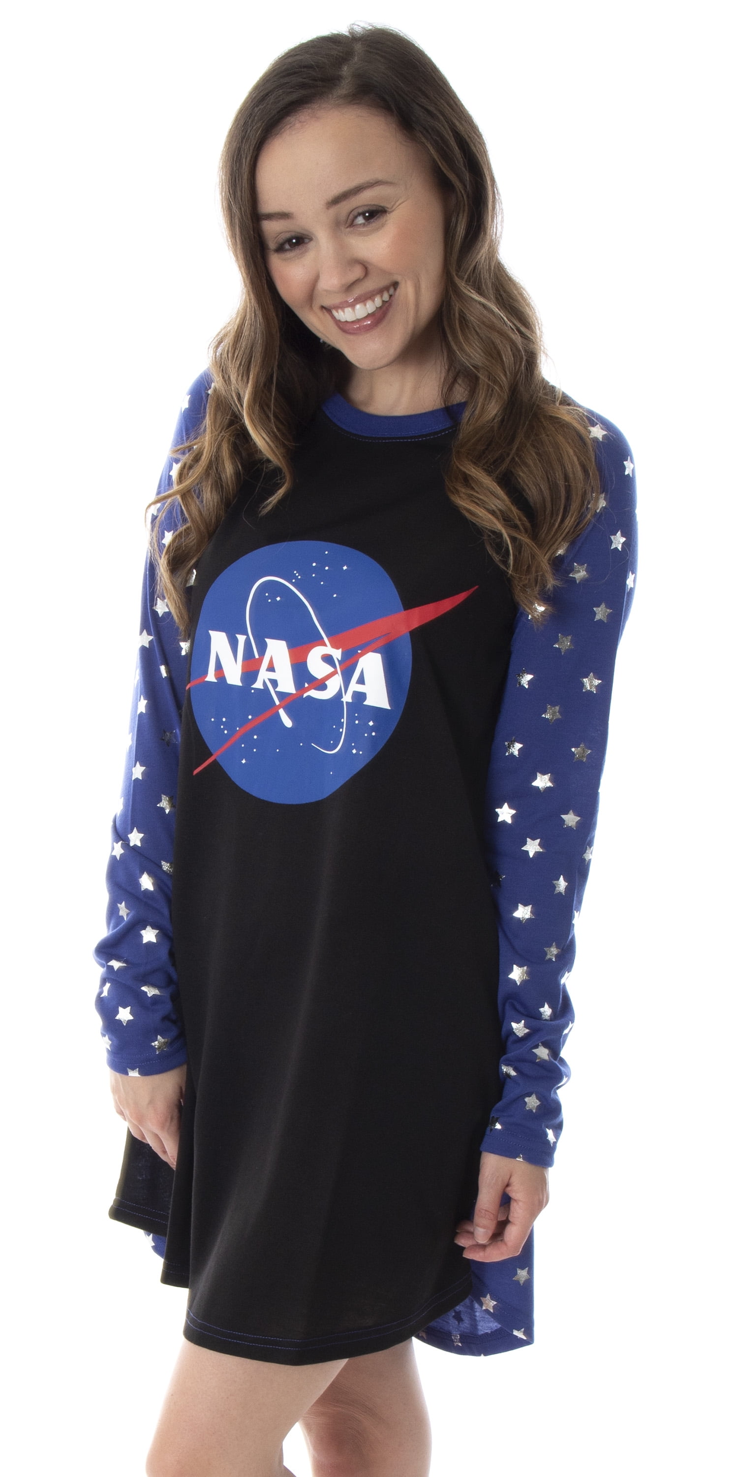 NASA Meatball Logo Women's Juniors' Silver Stars Raglan Nightgown Sleep ...
