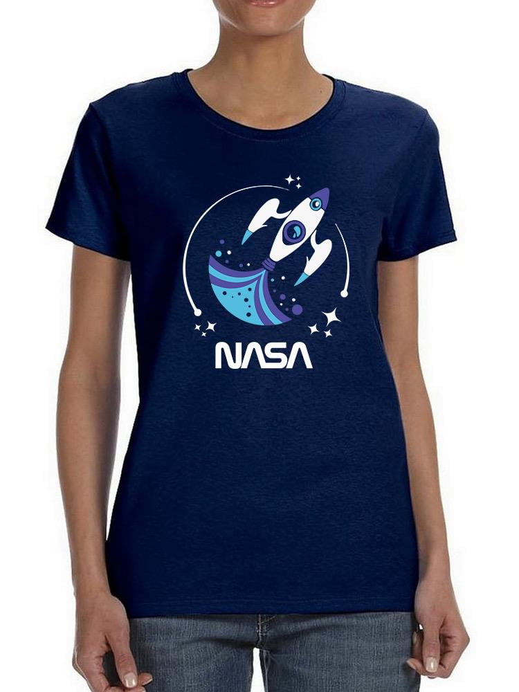 NASA Nasa Baby Blue Rocket Art Shaped T-Shirt Women -NASA Designs ...