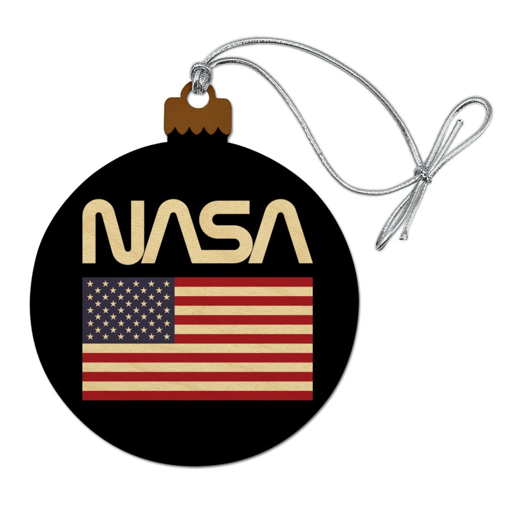 NASA Official Worm Logo United States USA Flag Wood Christmas Tree ...