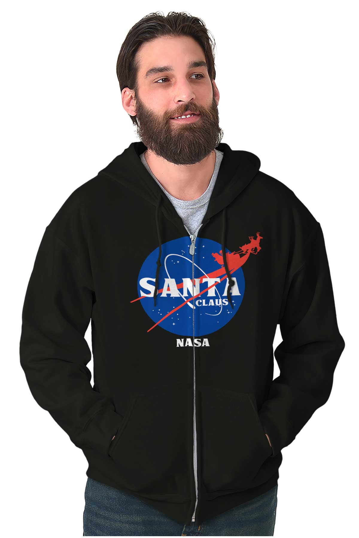 NASA Santa Claus Christmas Sleigh Zip Up Hoodie Men's Women's Brisco ...