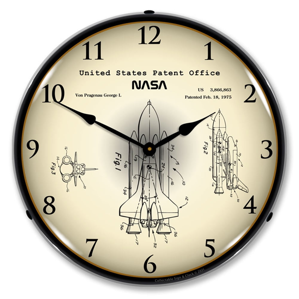 NASA Space Shuttle 1975 Patent LED Wall Clock, Retro/Vintage, Lighted ...