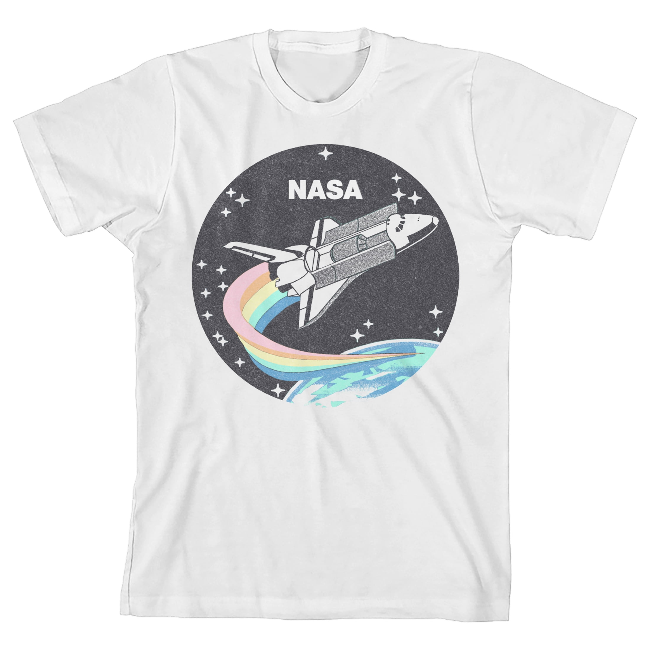 NASA Spaceship Traveling In Space Crew Neck Short Sleeve Girl's White T ...