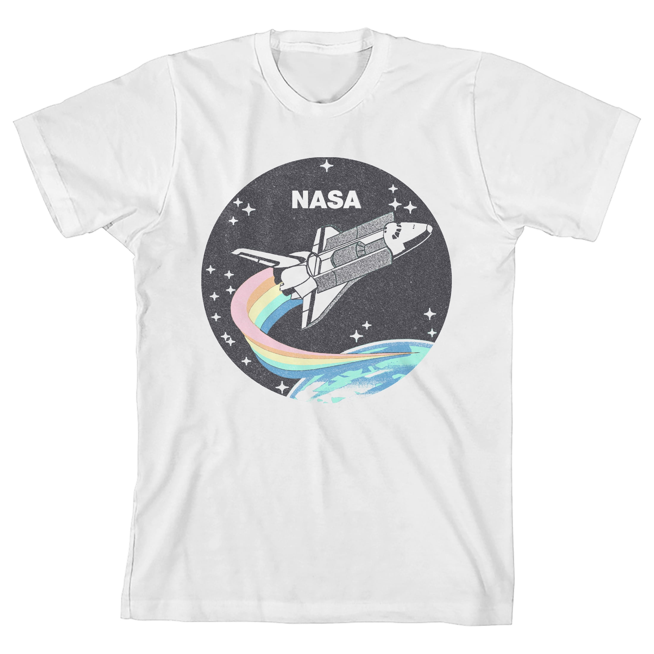 NASA Spaceship Traveling In Space Crew Neck Short Sleeve Girl's White T ...