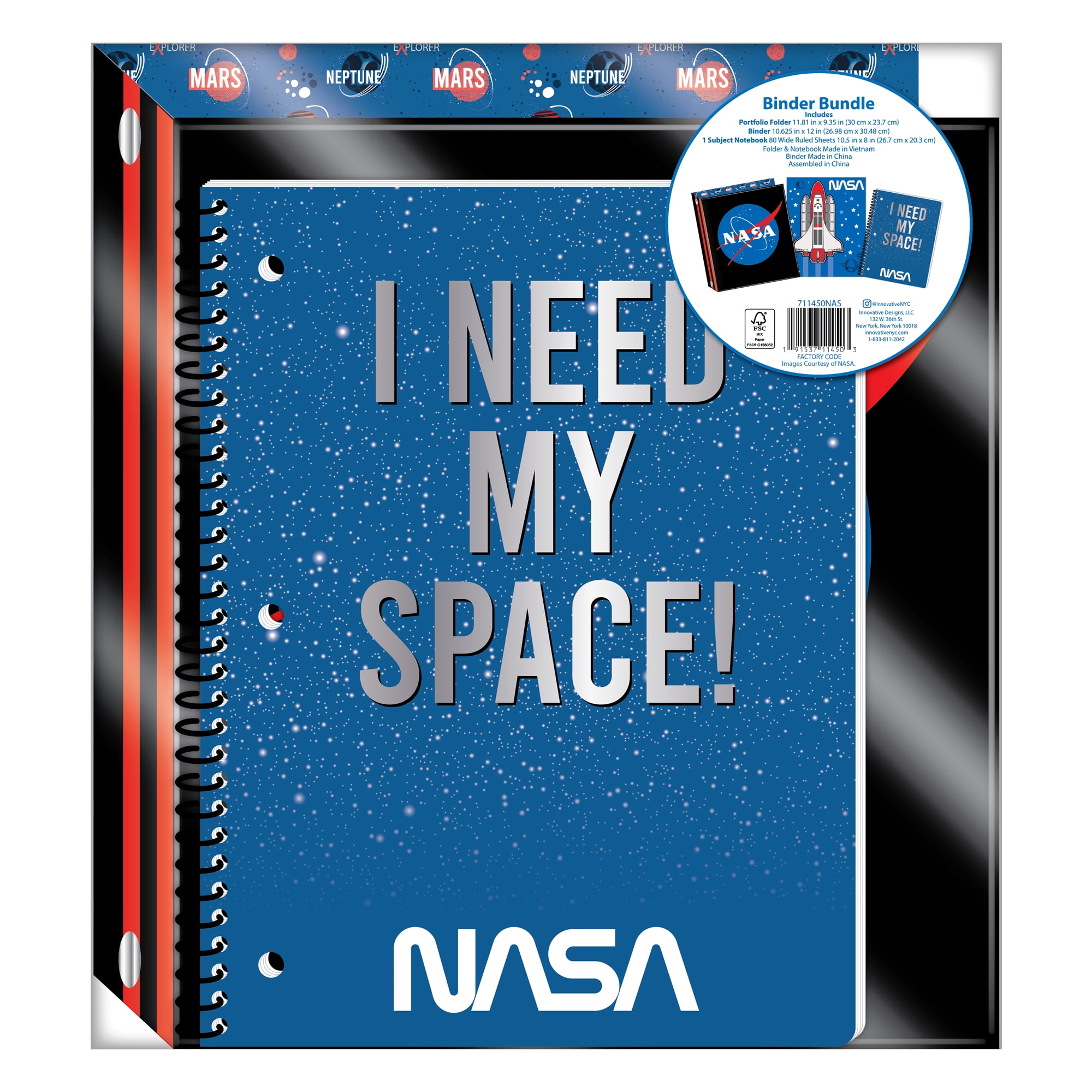 NASA Stationery Bundle, 3-Ring, 1" Binder, Notebook, Composition Book ...