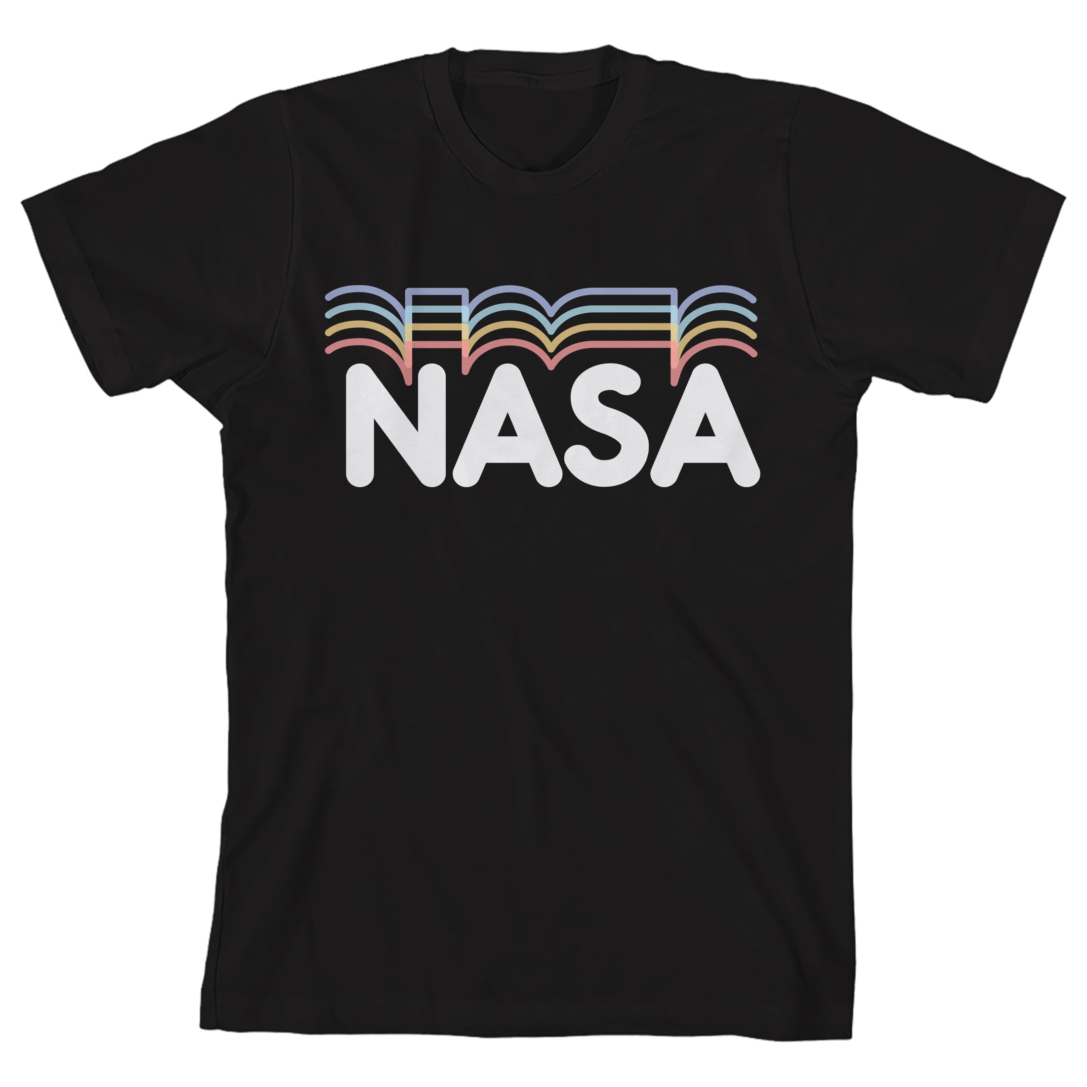 NASA Text With Neon Lines Crew Neck Short Sleeve Girl's Black T-shirt ...
