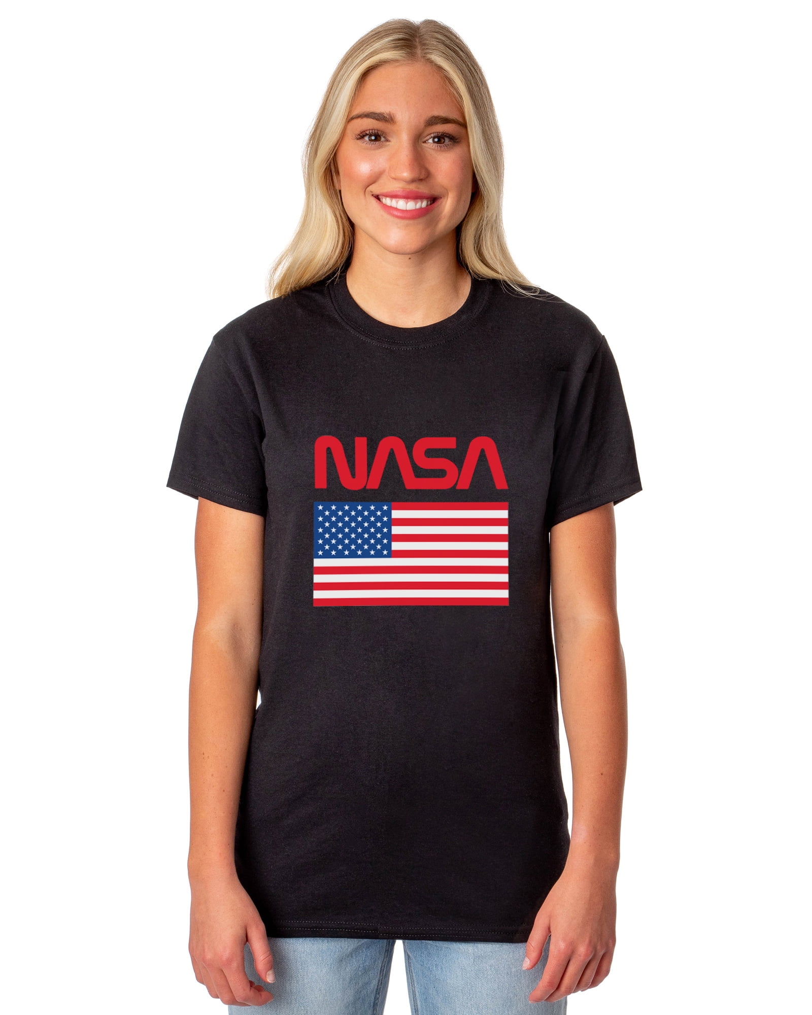 NASA Women's Retro NASA Letter American Flag Logo Crewneck T-Shirt ...