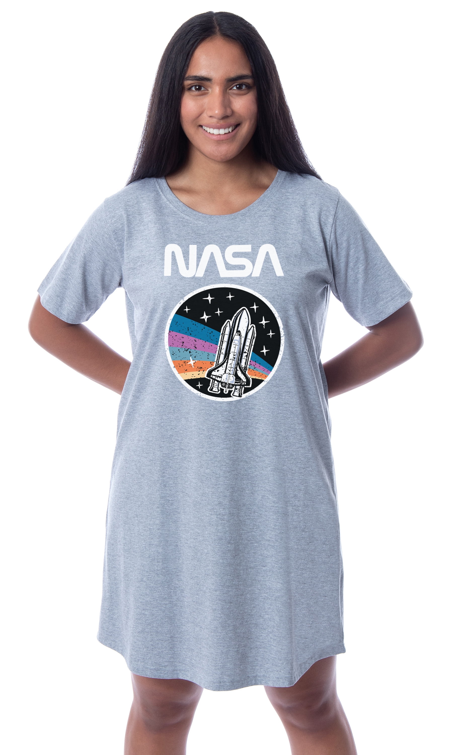 NASA Womens' Distressed Space Fashion Logo Nightgown Sleep Pajama Shirt ...