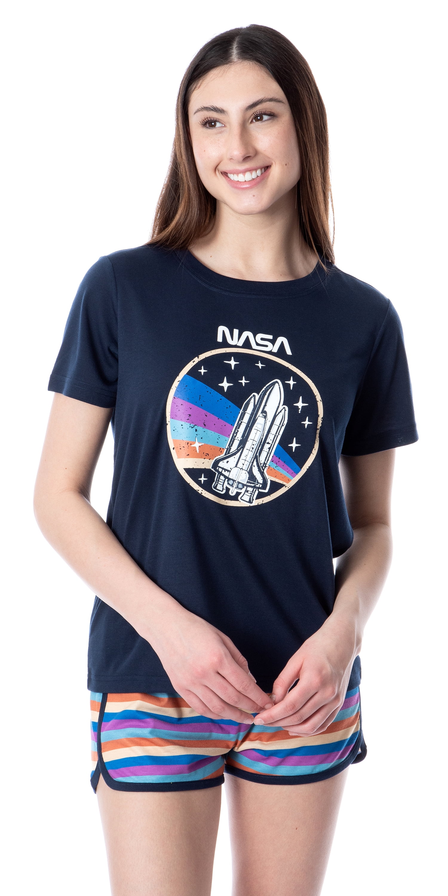 NASA Womens' Retro Stripes Rocket Sleep Pajama Set Shorts Crewneck ...