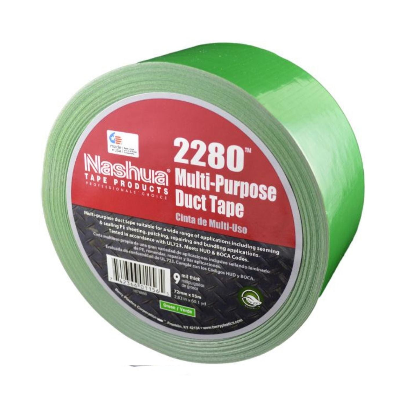 NASHUA 2280 Duct Tape Green 72mm x 55M - 8 Roll Convenience Pack ...