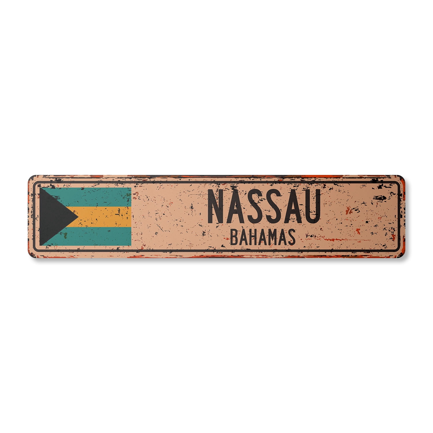 NASSAU BAHAMAS Vintage Plastic Street Sign Bahamian flag city country ...