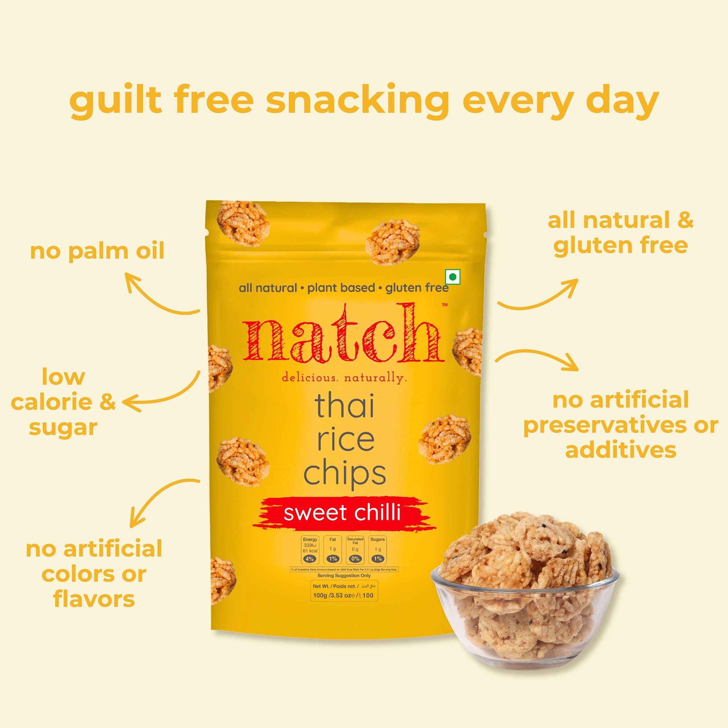 NATCH Thai Rice Chips - SWEET CHILI - 100g - 6pack - Walmart.com