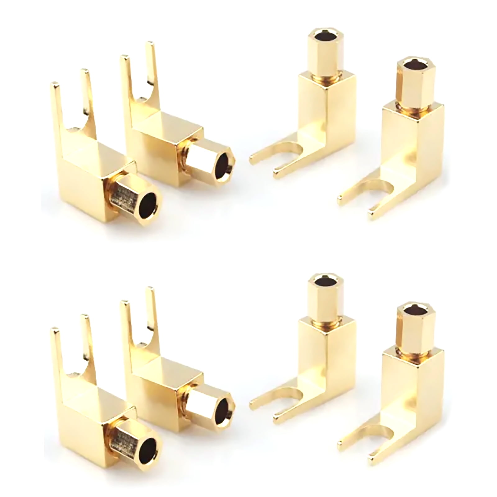 NATEFEMIN Right Angle Speaker Fork Spade Banana Plug Adapter, 4PCS Gold ...