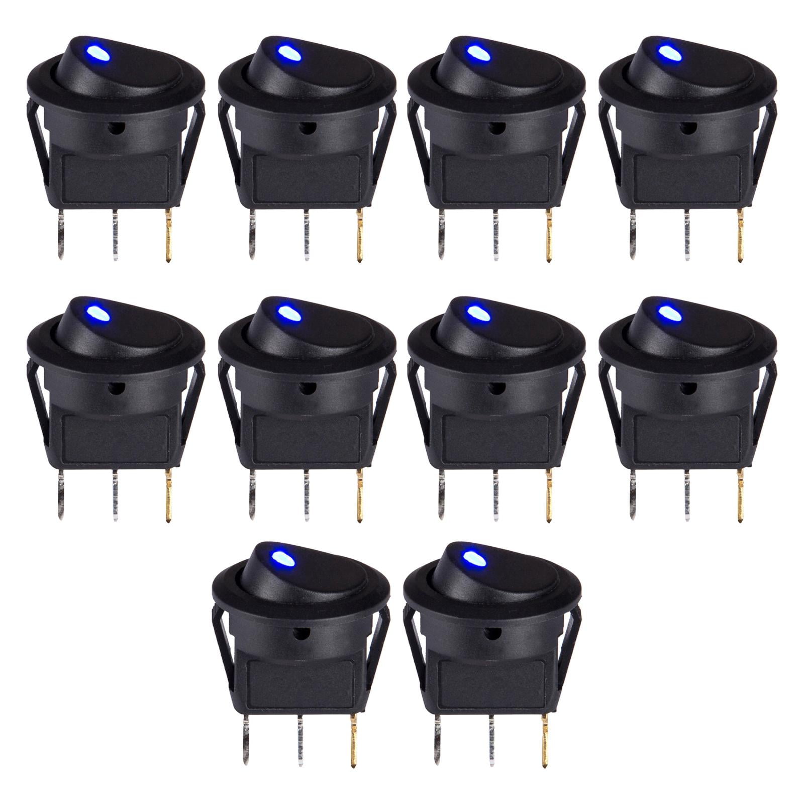 NATEFEMIN SPST 2-Pole LED Round Switch with 3rd Pole for Car Interior ...