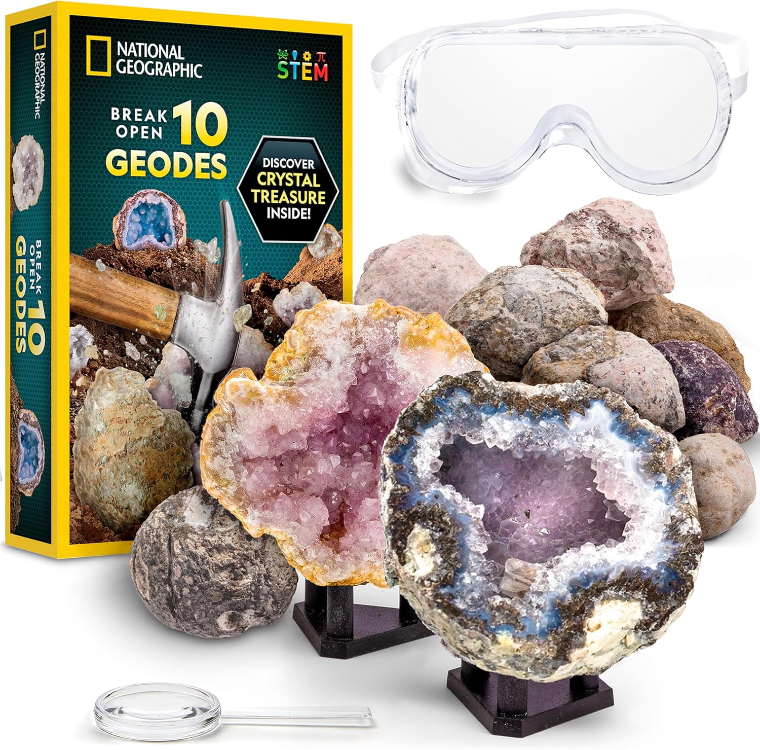 NATIONAL GEOGRAPHIC Break Open 10 Premium Geodes – Includes Goggles and ...