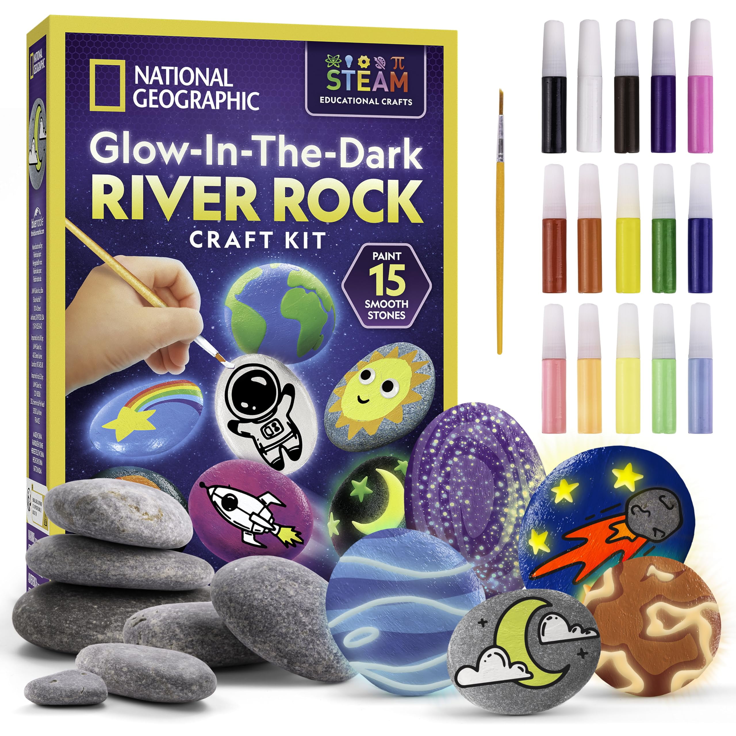 NATIONAL GEOGRAPHIC Glow in the Dark Rock Painting Arts & Crafts Kit ...