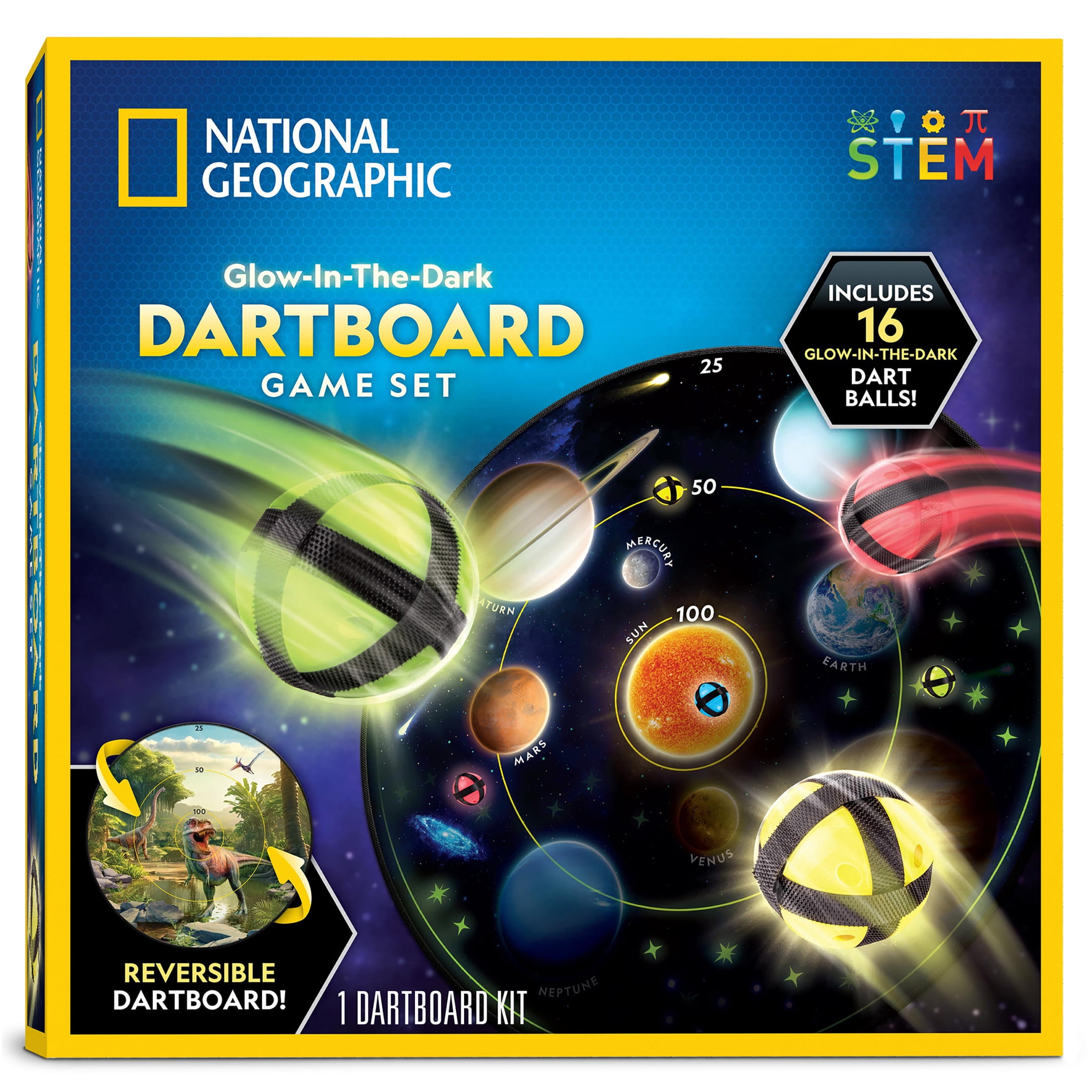 NATIONAL GEOGRAPHIC Kids Glow in the Dark Dart Ball Game Set with 28" Reversible, Glowing ...