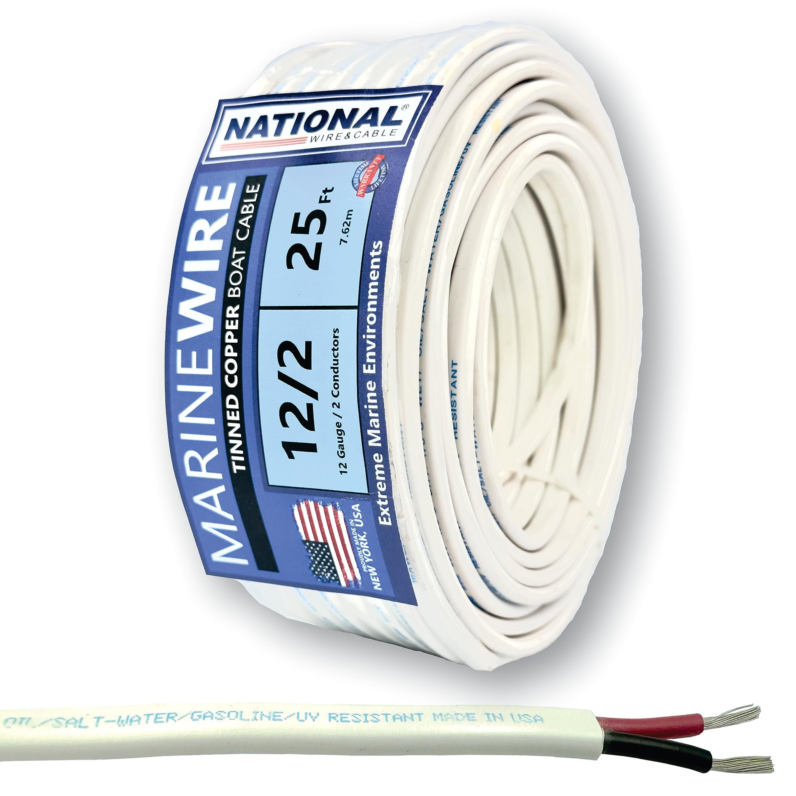 NATIONAL Wire&Cable - 12 Gauge 2 Conductor Marine Wire - 25 Ft - Made ...